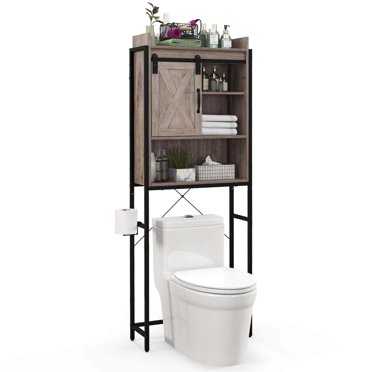 Costway Over the Toilet Bathroom Storage Cabinet with Sliding Barn Door ...