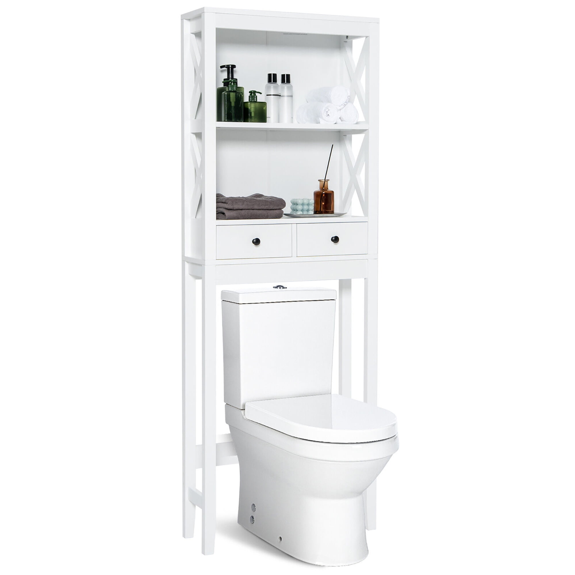 Costway Over the Toilet Storage Rack Bathroom Space Saver w/ 2 Open ...