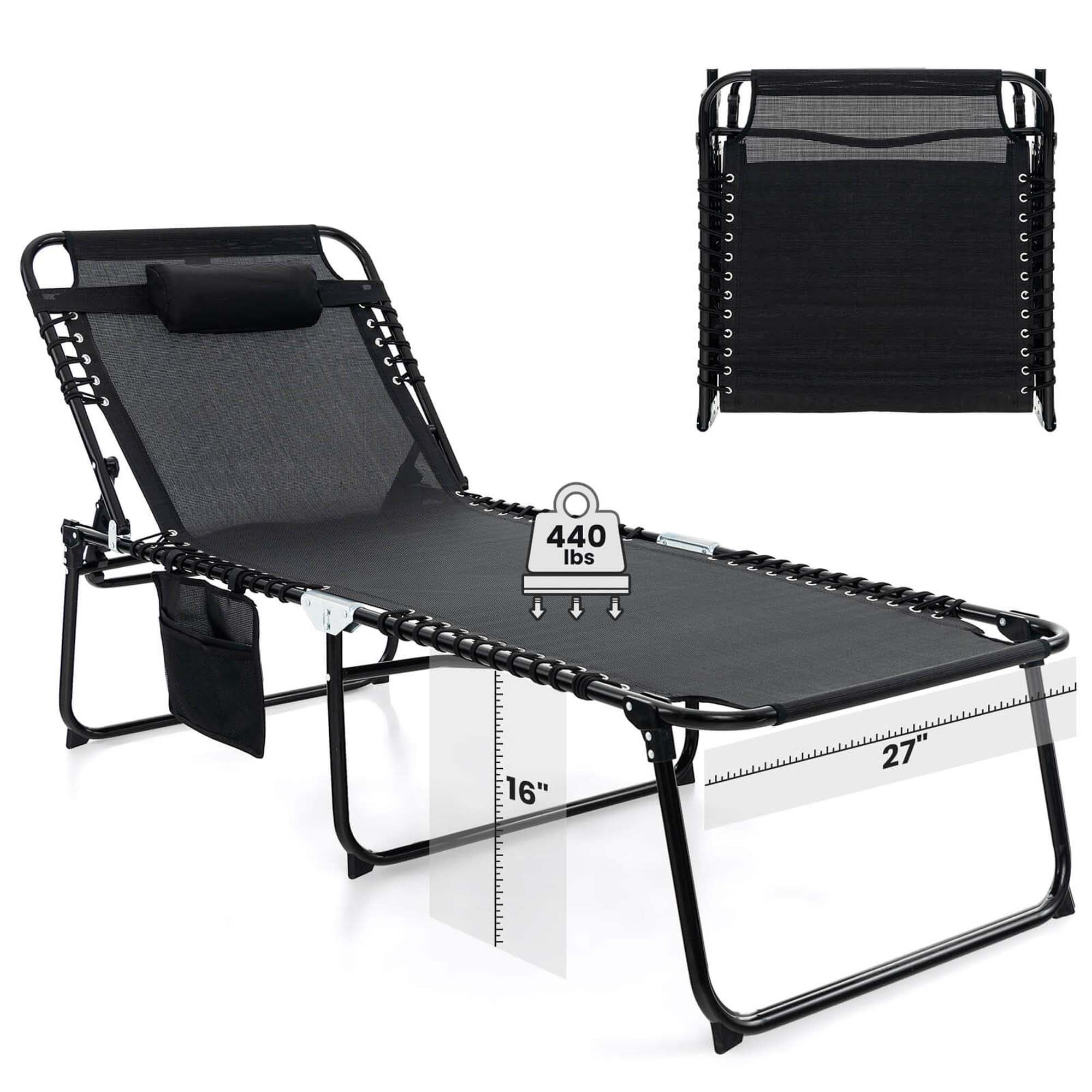 Costway Portable Outdoor Foldable Sun Lounger Chair with Adjustable ...