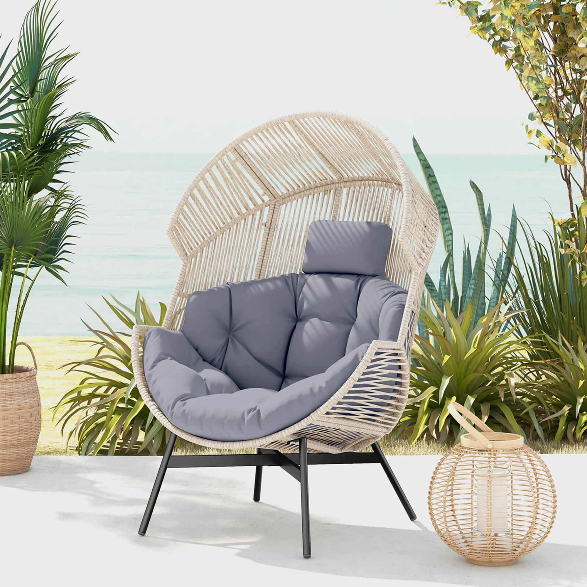 Costway Oversized Egg Style Chair with Cushions & Headrest Heavy-Duty ...