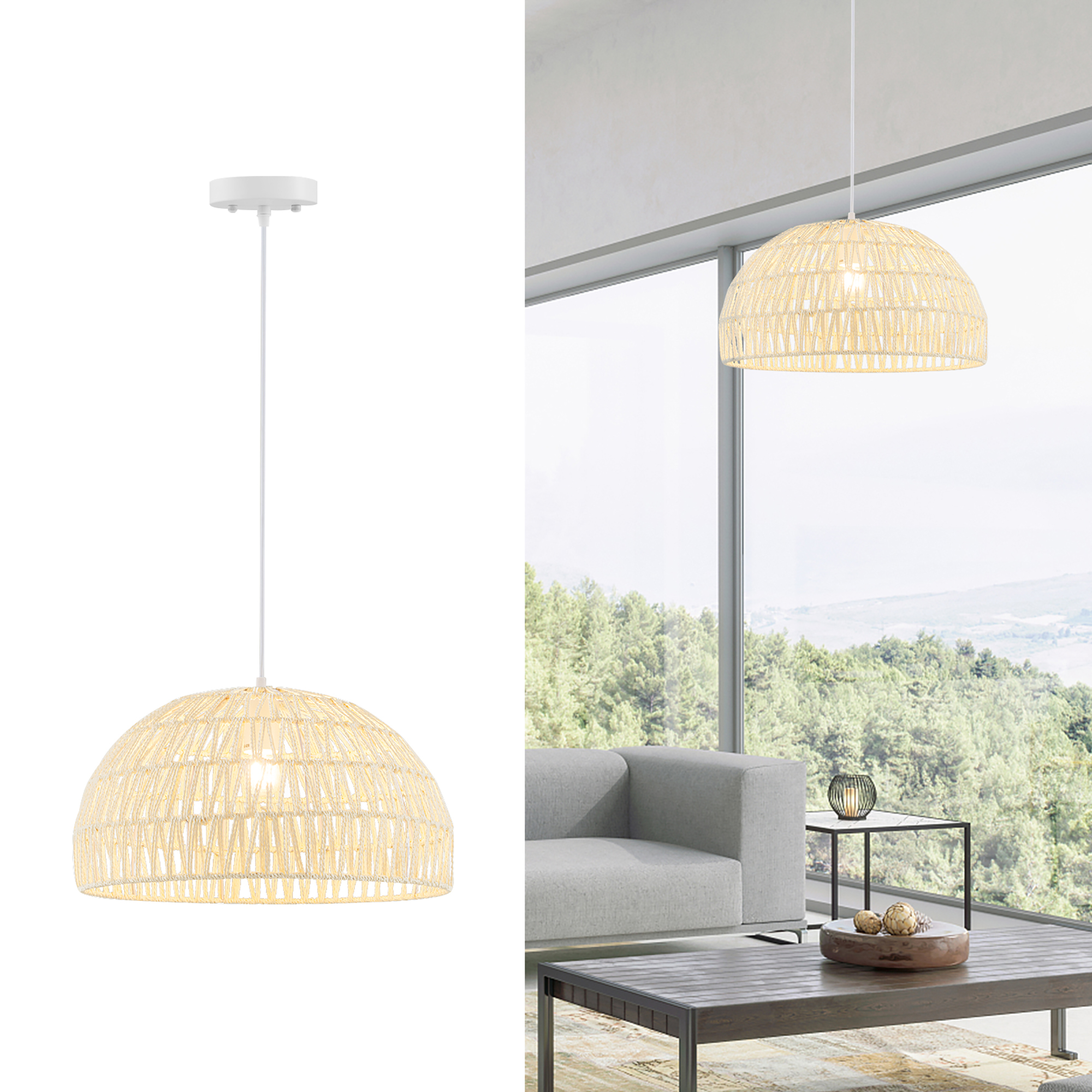 Costway Paper Pendant Light Fixture with Adjustable Hanging Rope ...
