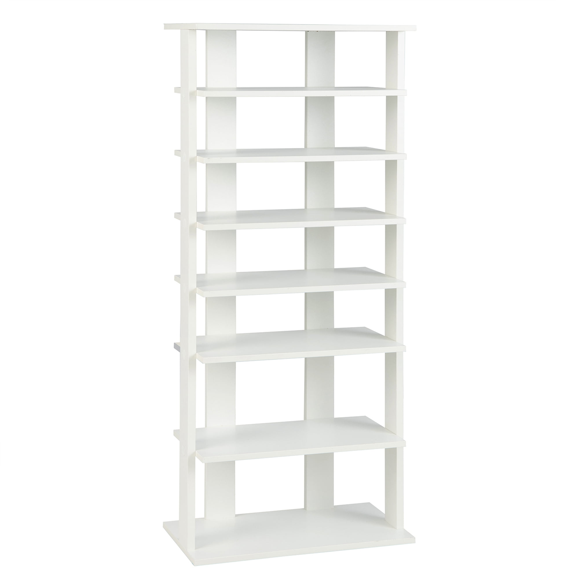 Costway 7-Tier Double Rows Shoe Rack, Vertical Wooden Storage Organizer ...
