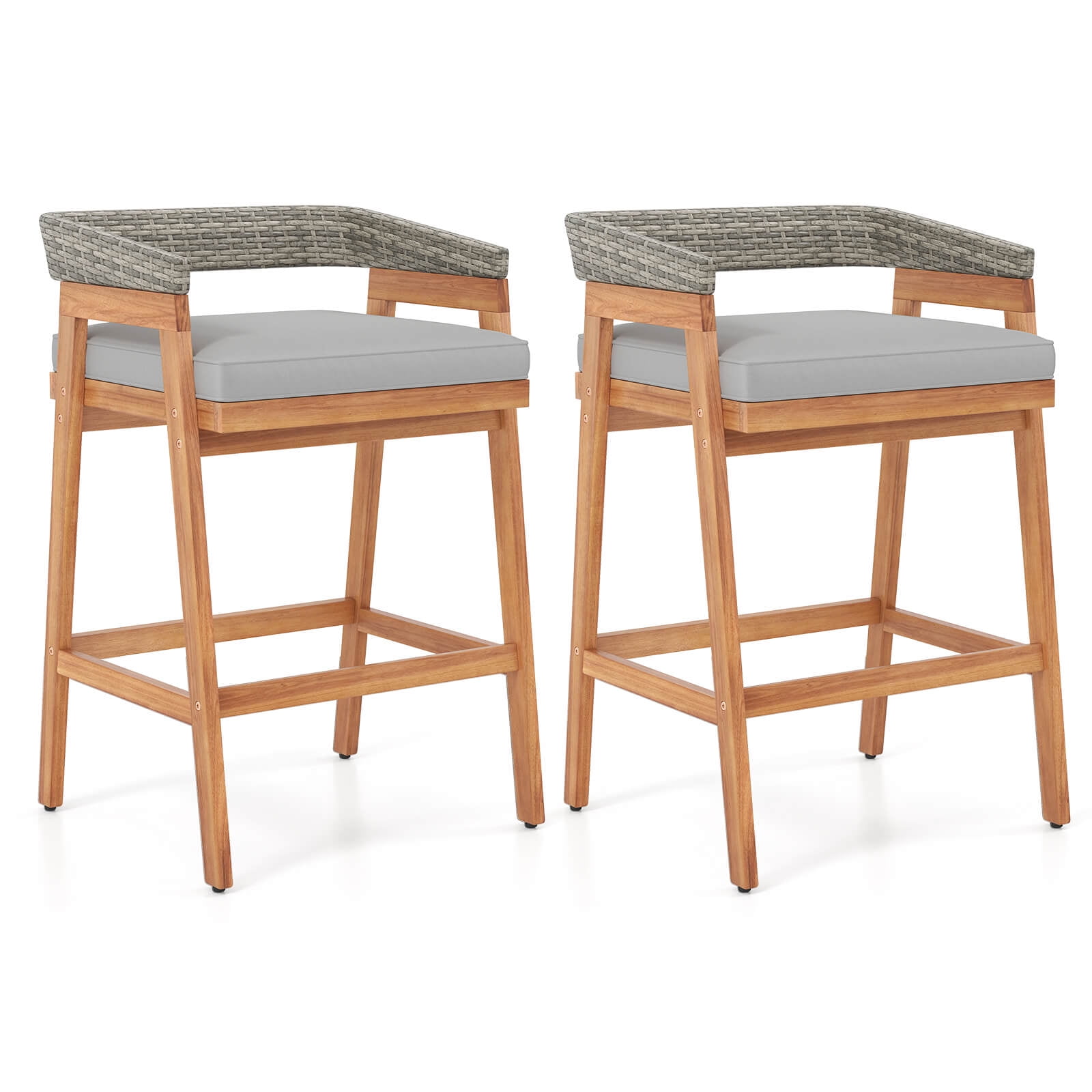 Costway Patio Counter Height Bar Stools Set of 2 with Cushions PE ...