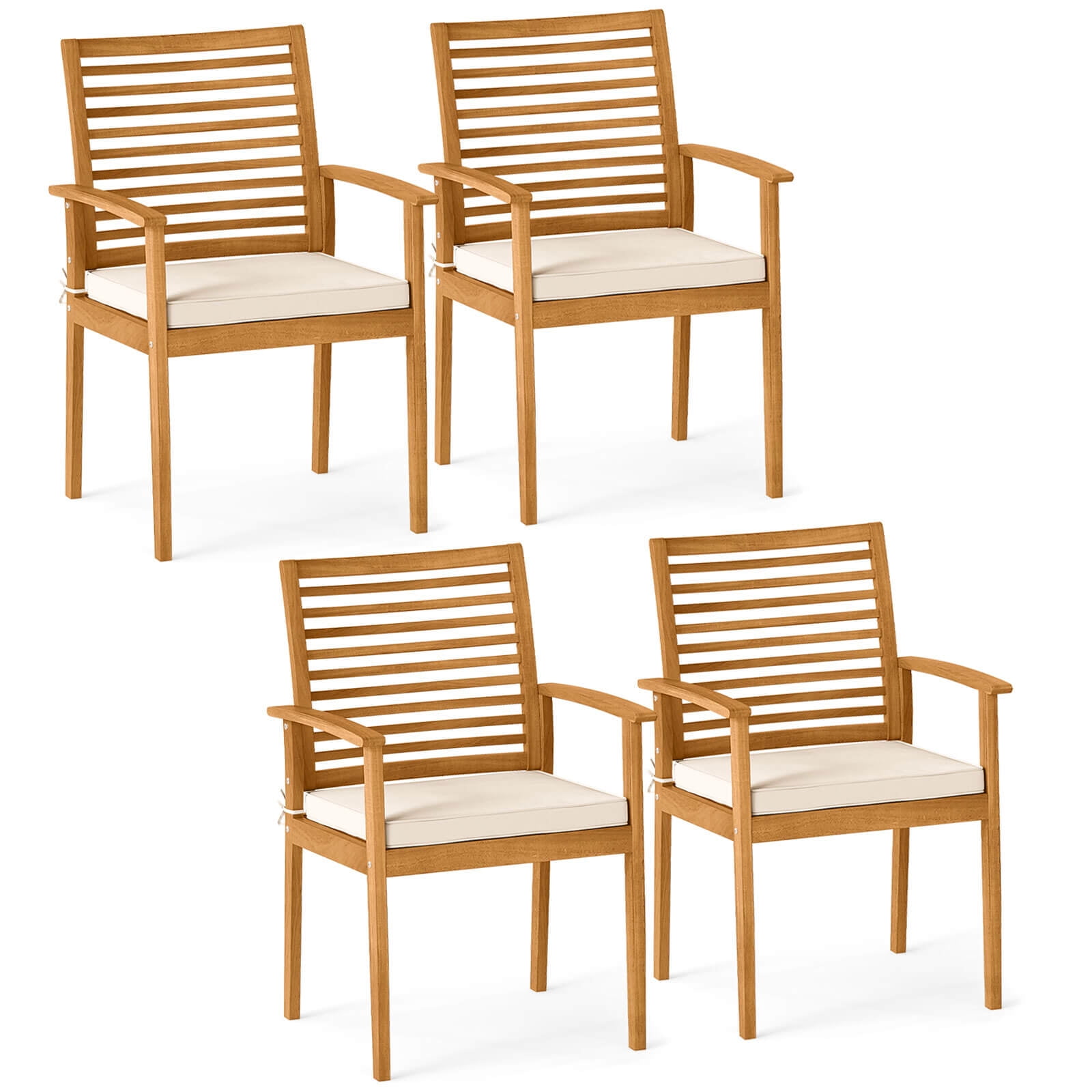 Costway Patio Dining Chairs Set of 4with Removable Padded Cushion ...