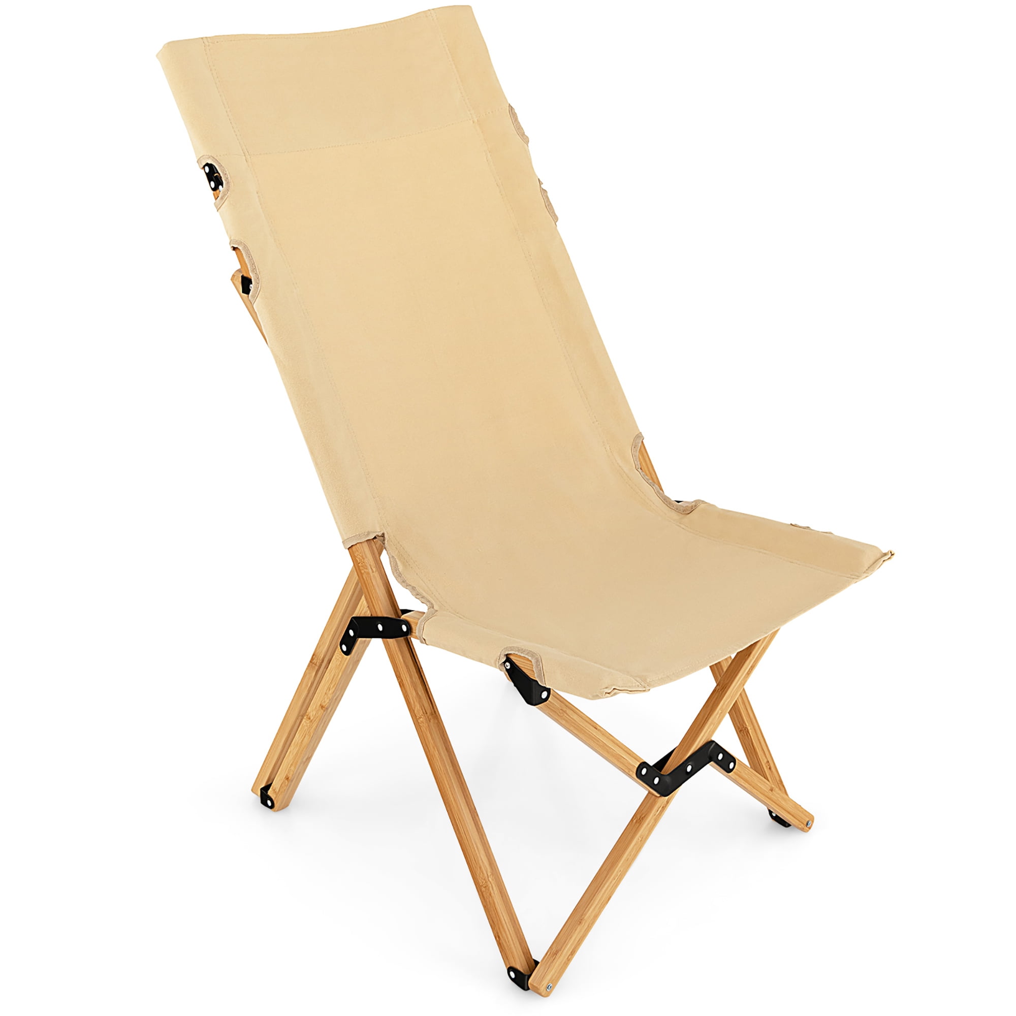 Costway Compact Foldable Bamboo Camping Chair with Adjustable Backrest ...