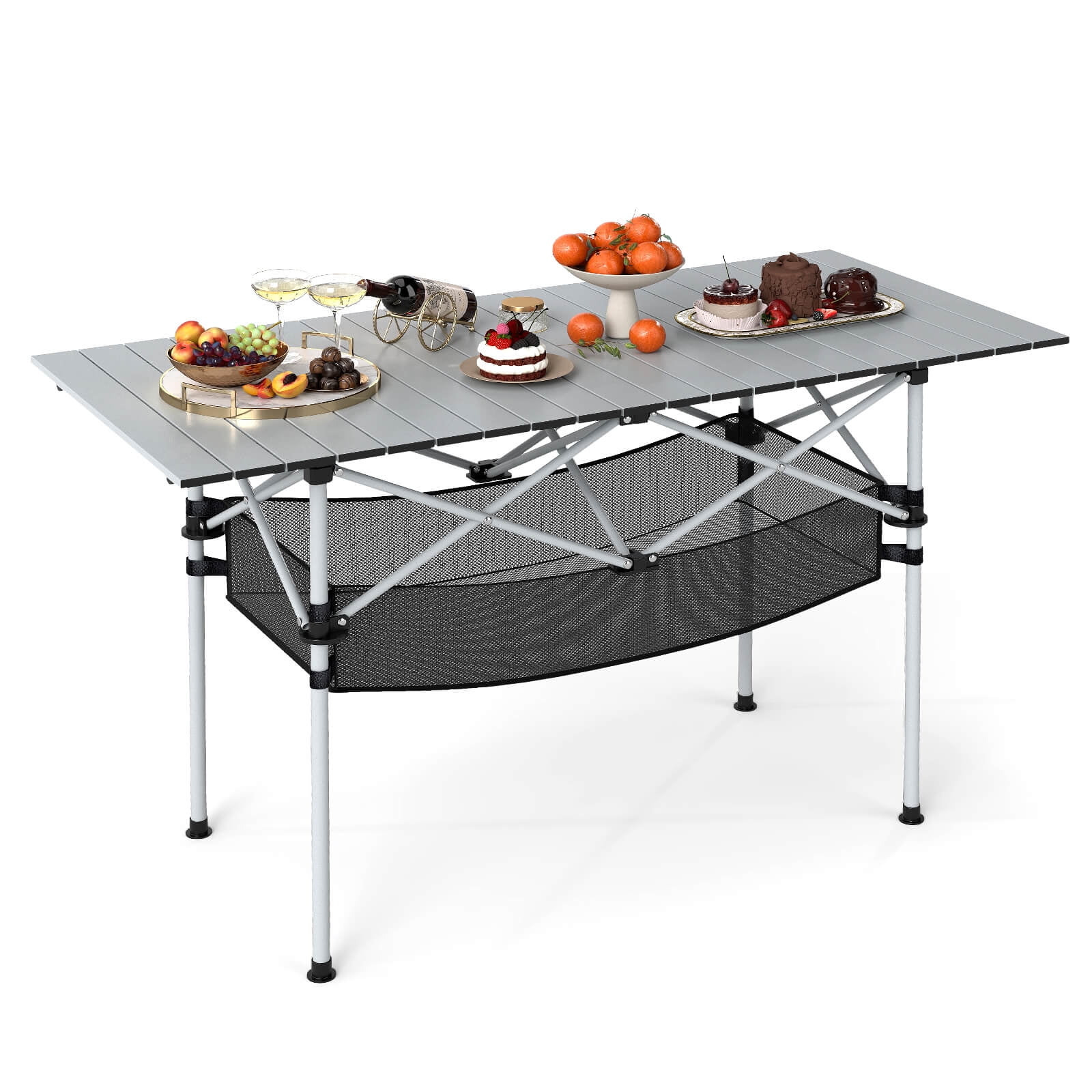 Costway Patio Folding Camping Table with Aluminum Roll-up Tabletop ...