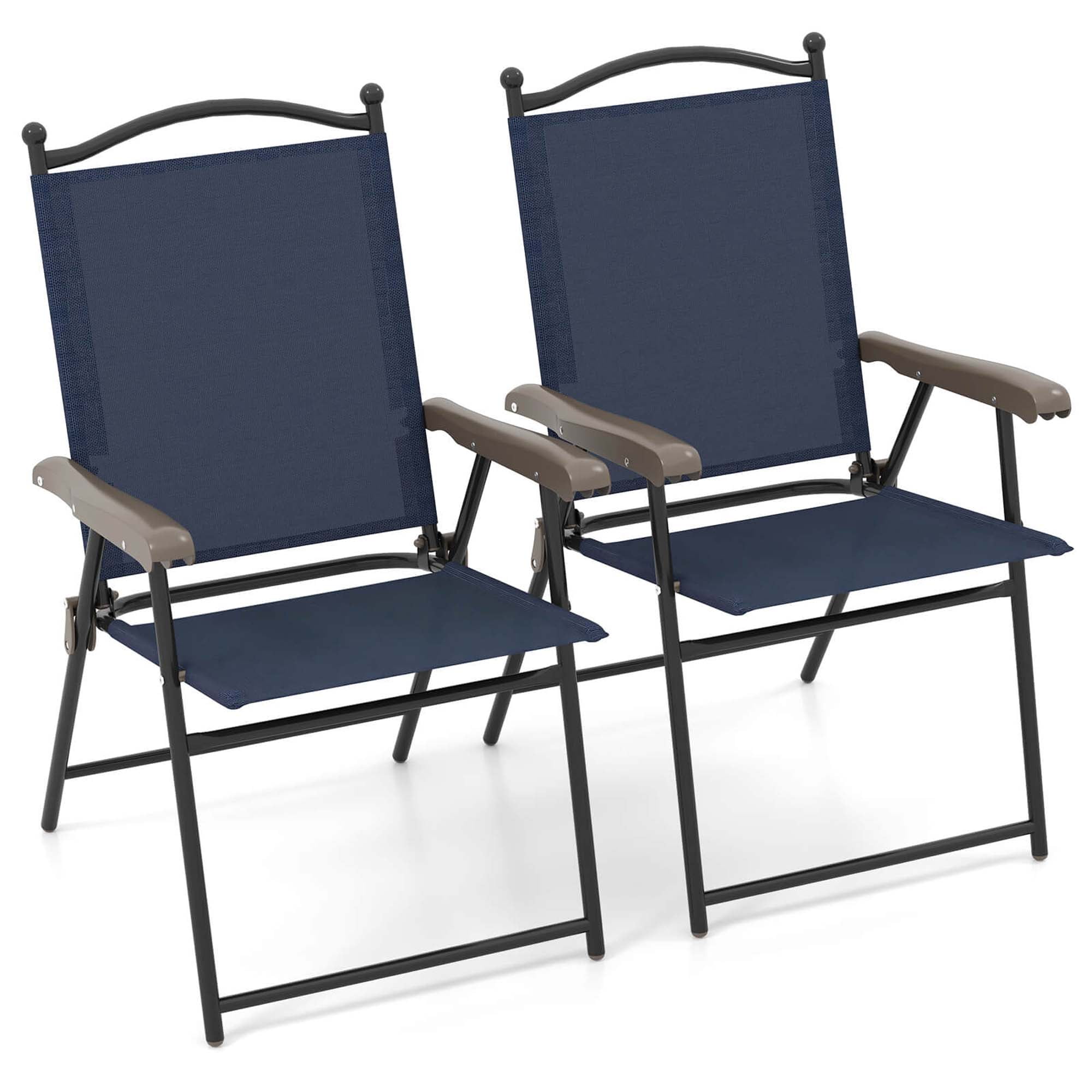 Costway Patio Folding Chairs Set of 2 with Armrests Outdoor Portable ...