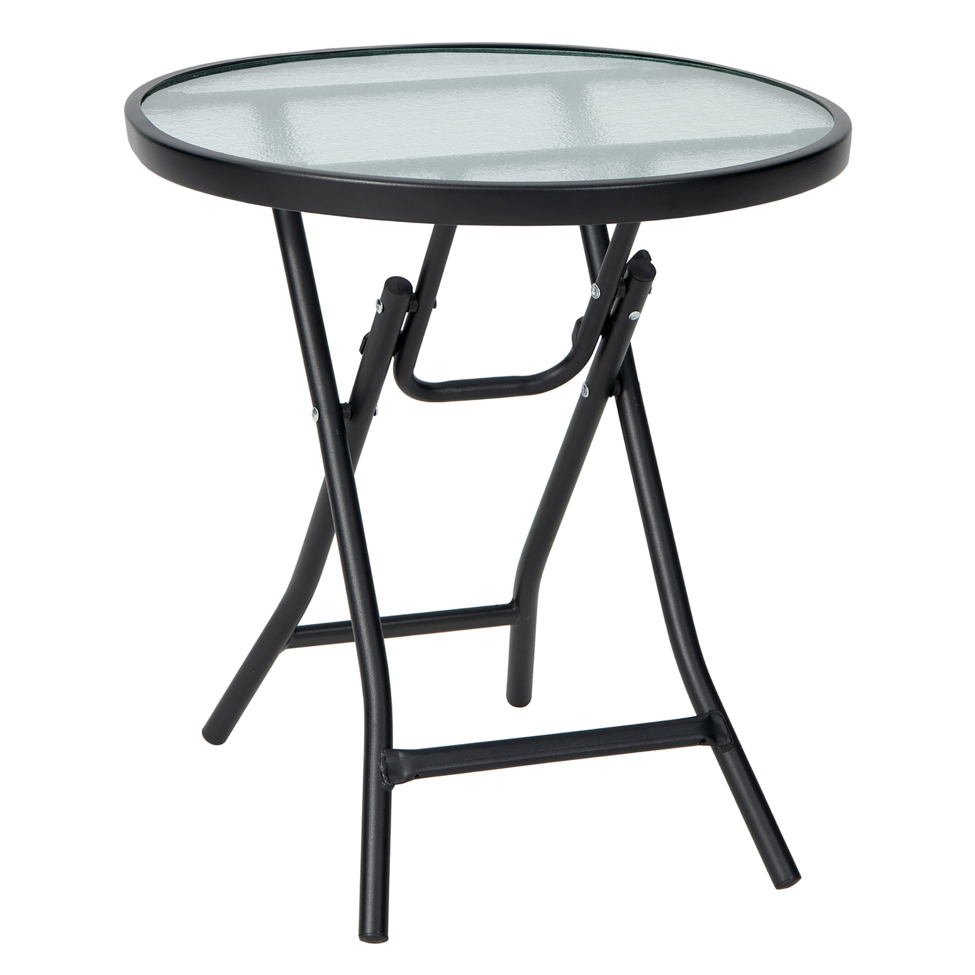 Costway Indoor/Outdoor Patio Folding Round Glass Side Metal Bistro ...
