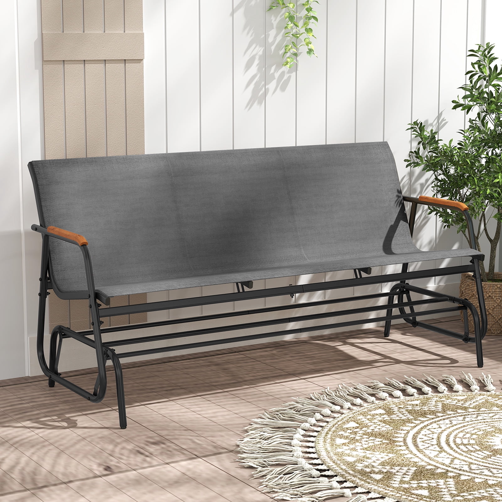 Costway Patio Glider Bench for 3, Swing Gliding Long Seat with Curved ...