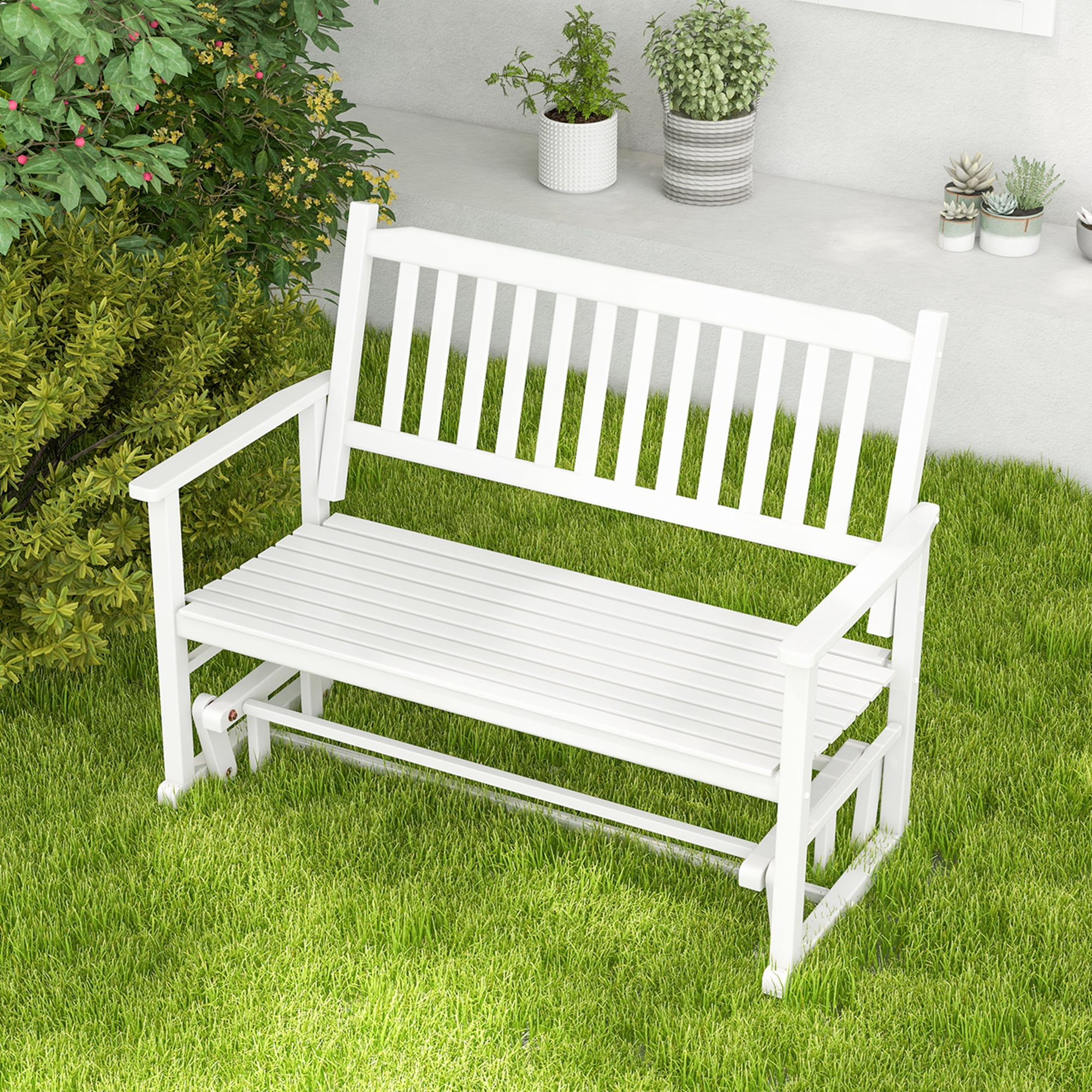Costway Outdoor Patio Glider Loveseat Bench for Garden & Porch, White ...