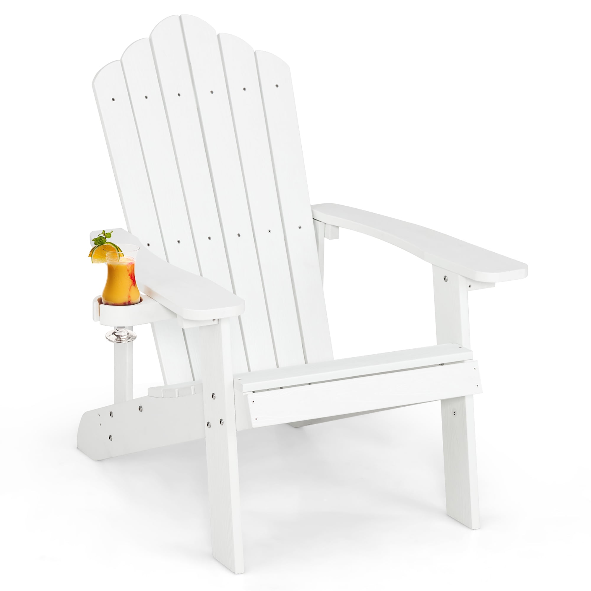 Costway Comfortable Adirondack Patio Chair with Cup Holder, Weather ...