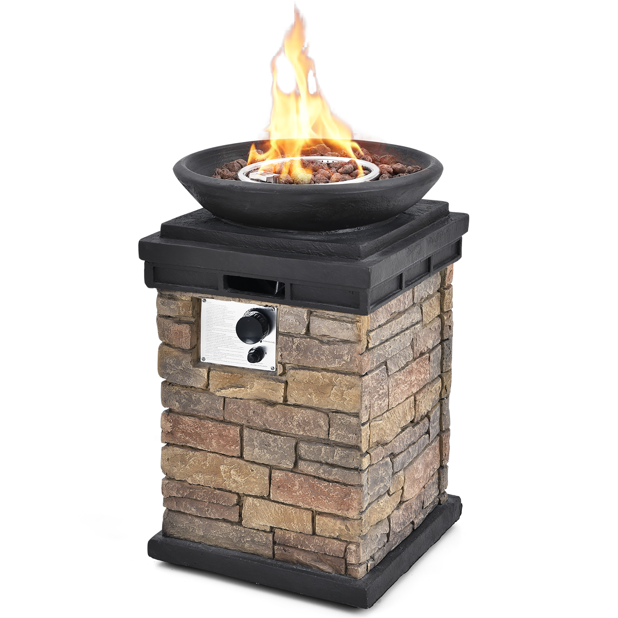 Gymax 28-inch Stone Gas Fire Pit 40,000 BTU Propane Patio Yard w/ Lava ...