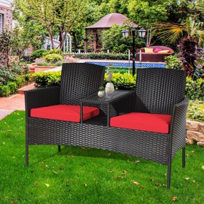 Costway, Patio Rattan Conversation Set, 54.5"x24"x33.5" with Cushions ...