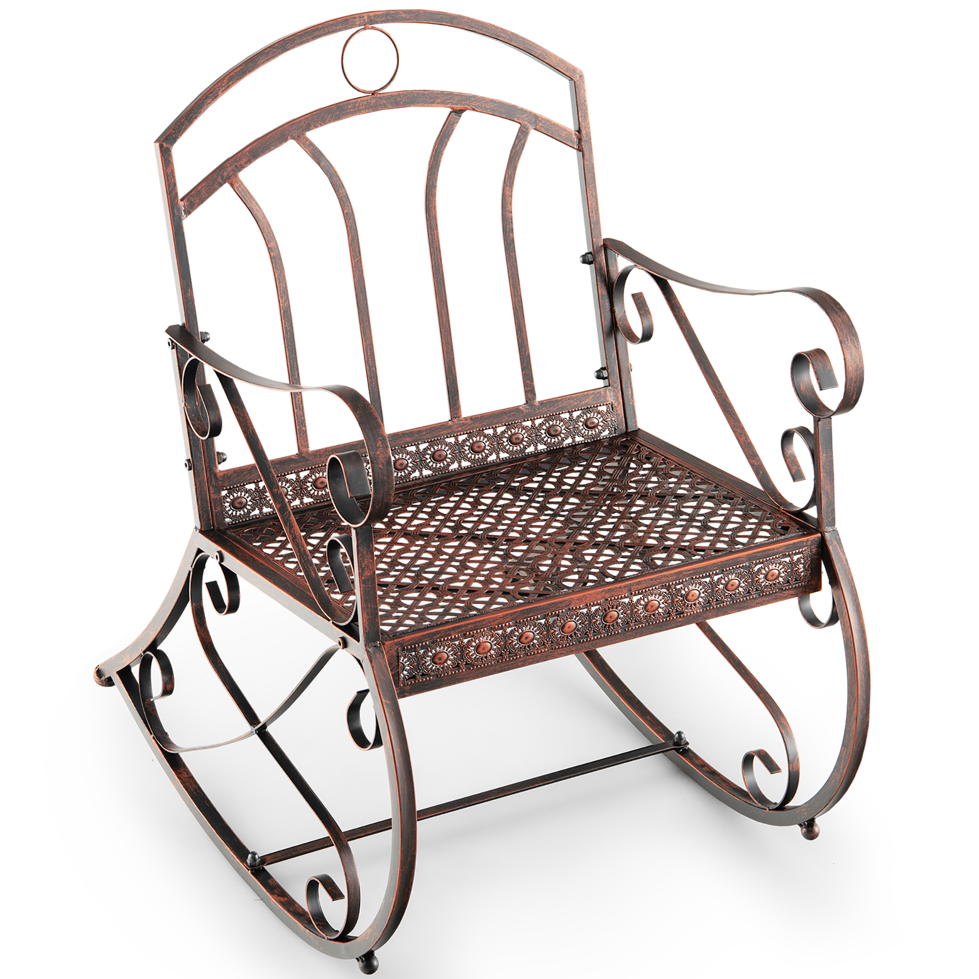 Costway Patio Rocking Chair Art Scroll Rocker Backrest Armrests Antique ...