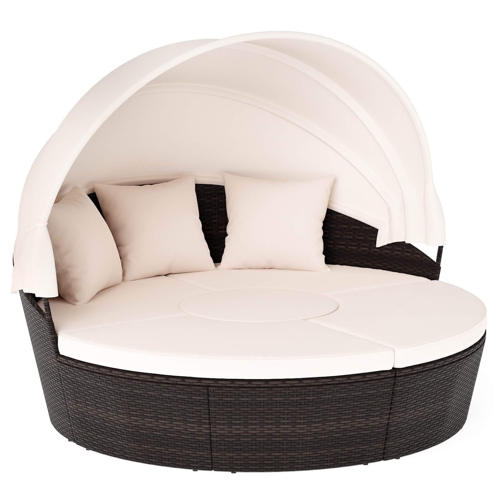 Costway Patio Round Daybed PE Rattan Cushioned Sectional Seating with ...