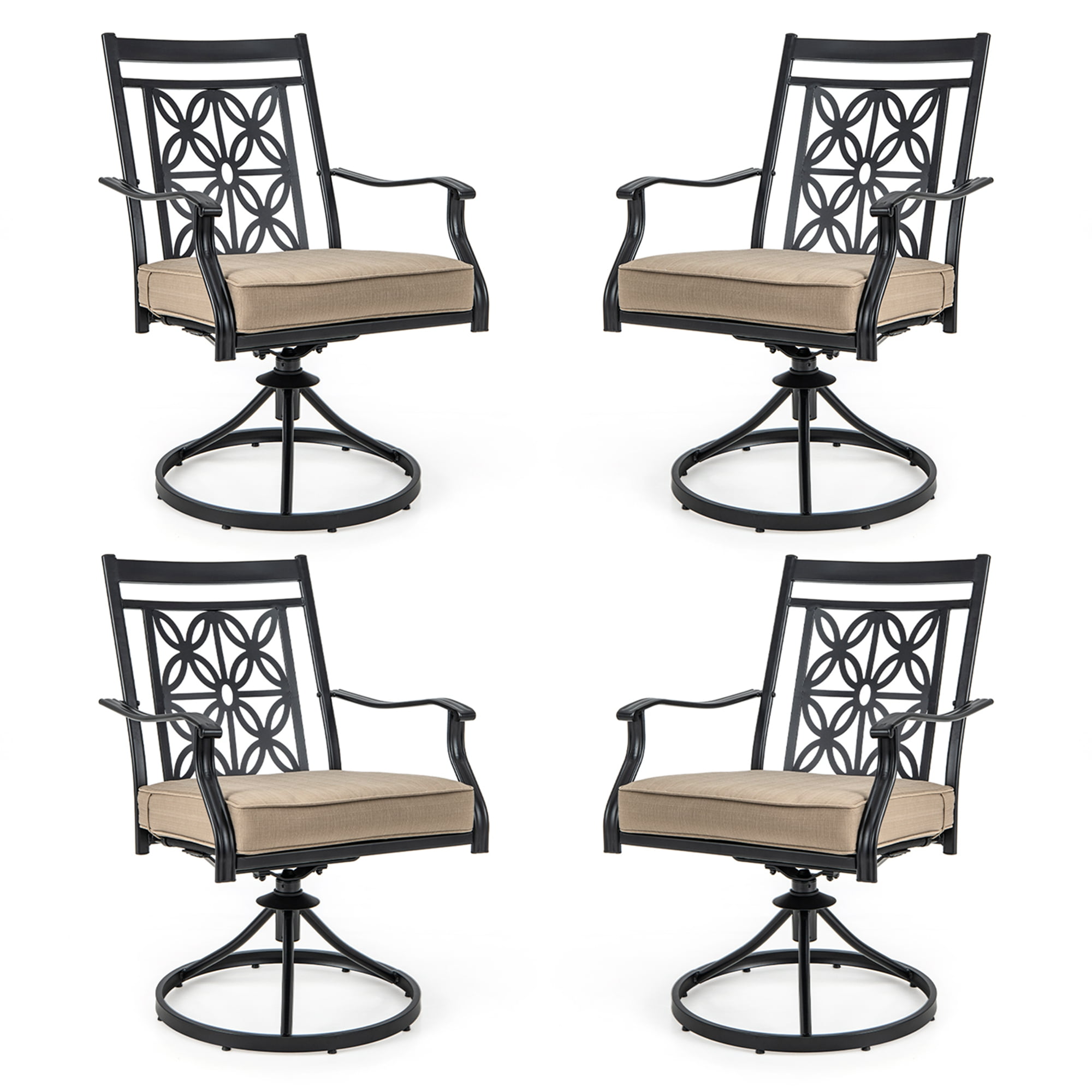 Costway 4 PCS Deck Metal Patio Swivel Chair Set, Outdoor Bistro Dining ...