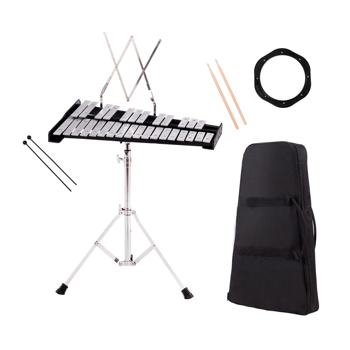 Costway 30 Notes Percussion Glockenspiel Bell Kit with Practice Pad ...