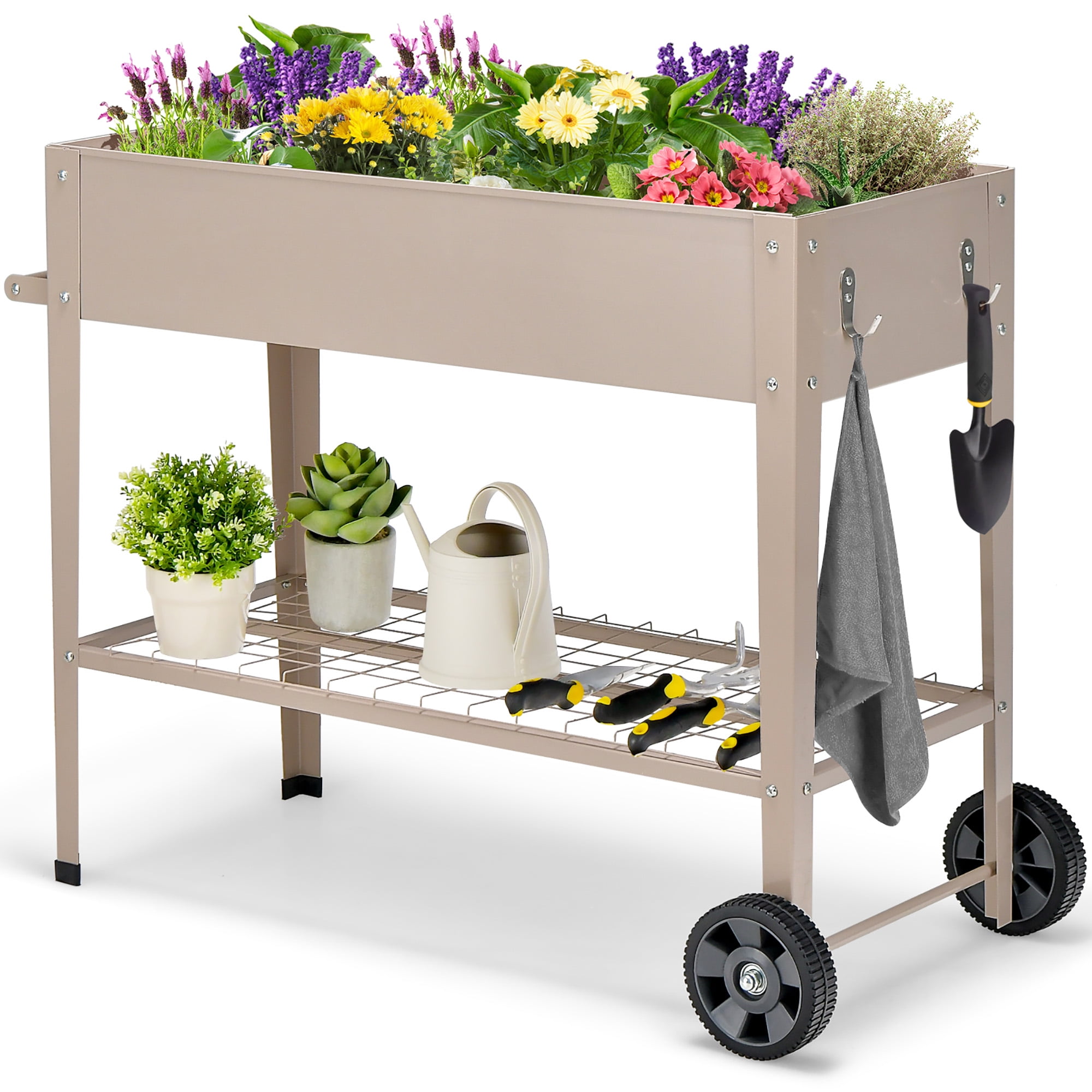 Costway Large 2-Tier Outdoor Flower Planter Box with Legs, Raised ...