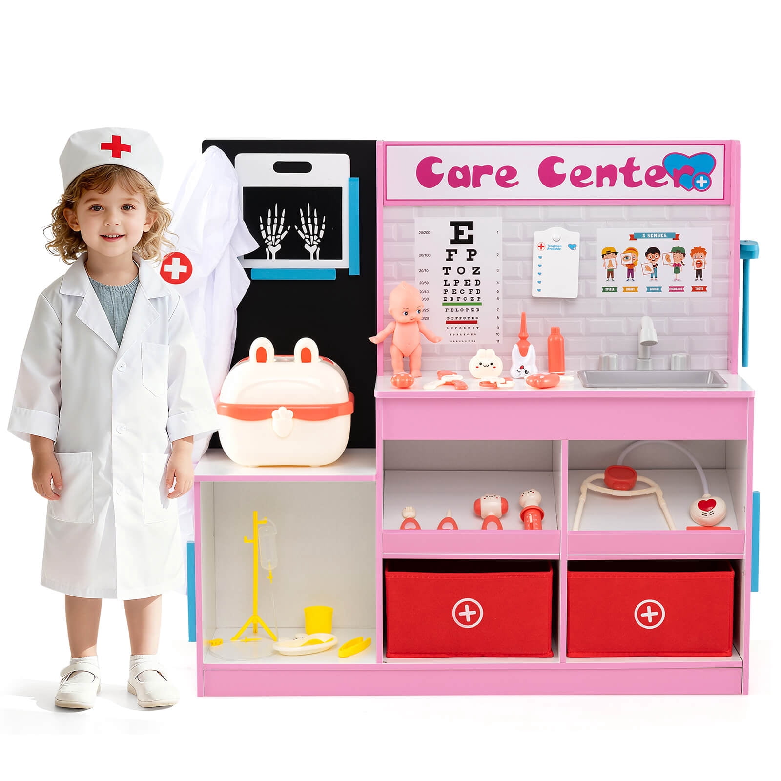 Costway Play Doctor’s Office with Eye Chart Faucet Pink - Walmart.com