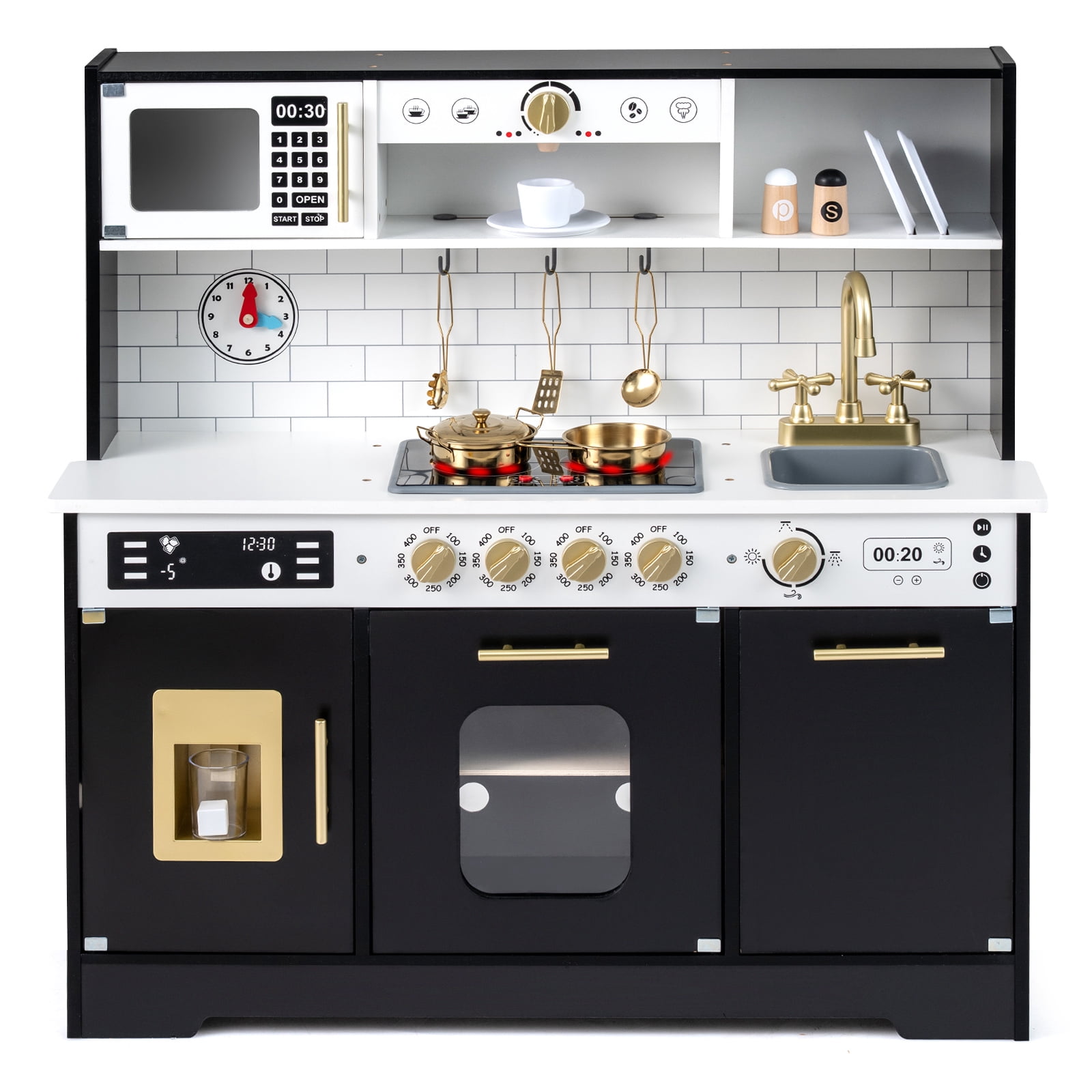 Costway Play Kitchen for Kids, Wooden Kitchen Playset with Realistic ...