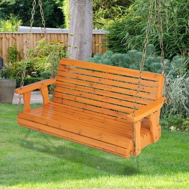 Costway 2-Person Garden Wooden Patio Swing Bench with Cushion & Curved ...