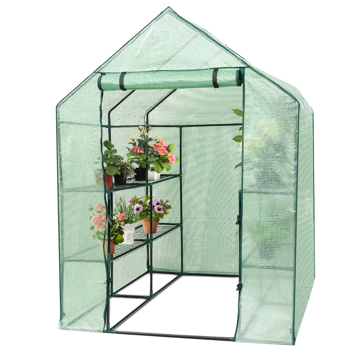 Costway Walk-In Greenhouse, Outdoor 2 Tier 8 Shelves, Portable & Mini ...