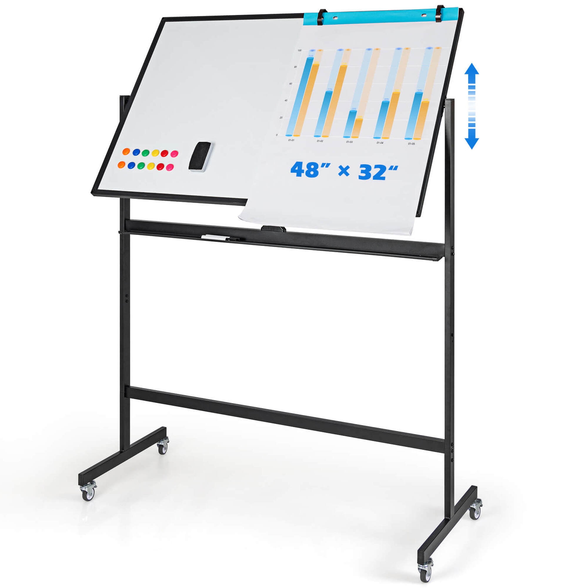 Costway Large 32x48'' Double-Sided Movable Whiteboard with Lockable ...