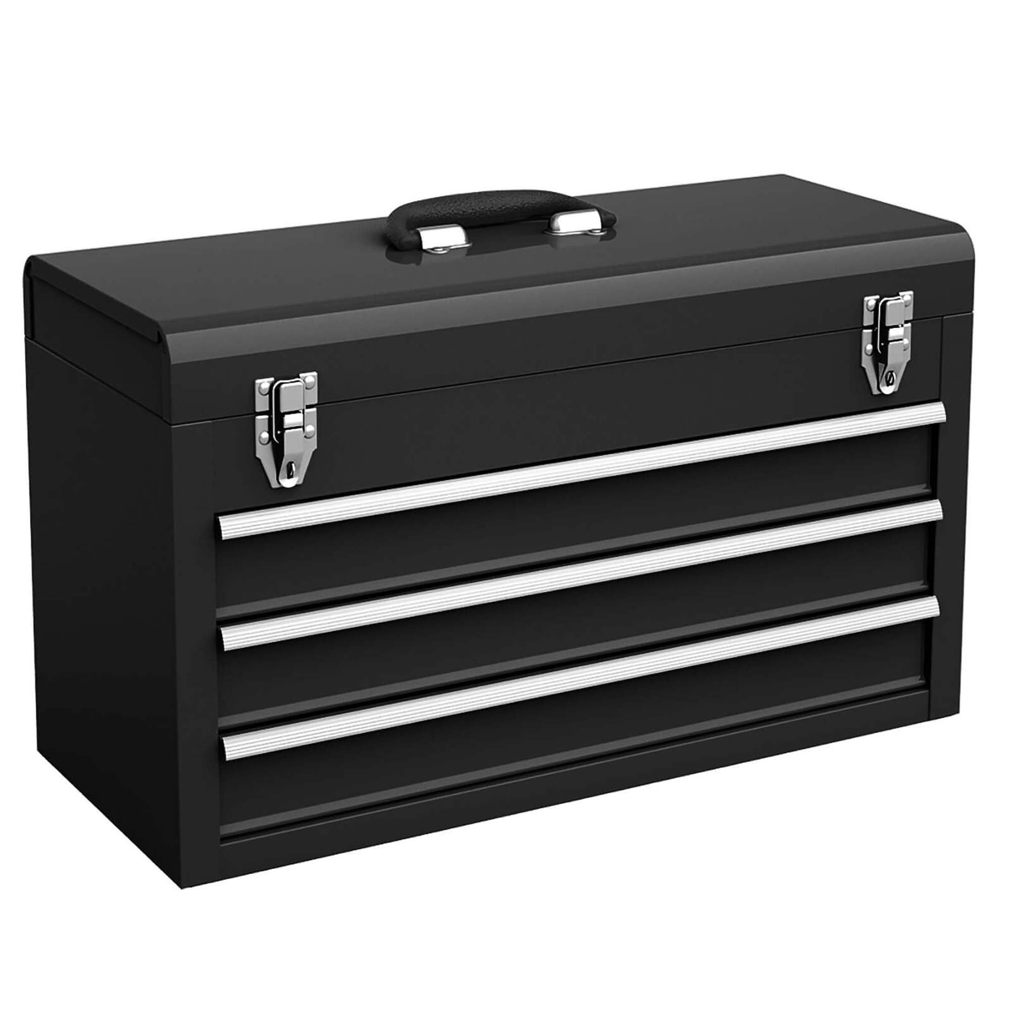 "Costway Portable Tool Chest, Black Metal Storage Box, 3 Drawers, Ball ...