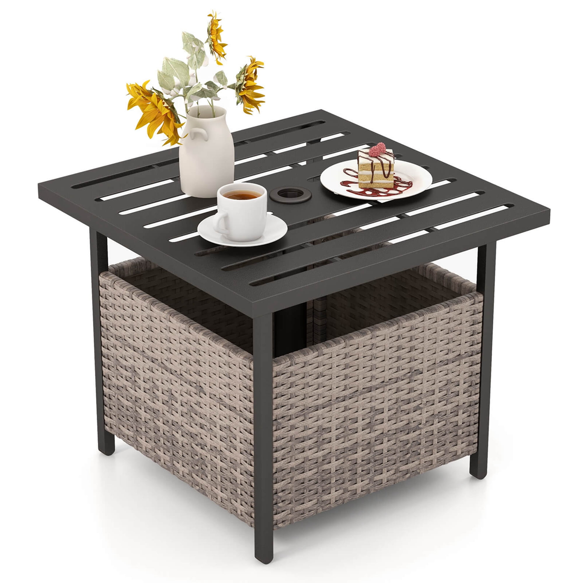 Costway Rattan Wicker Steel Side Table Outdoor Furniture Deck Garden ...