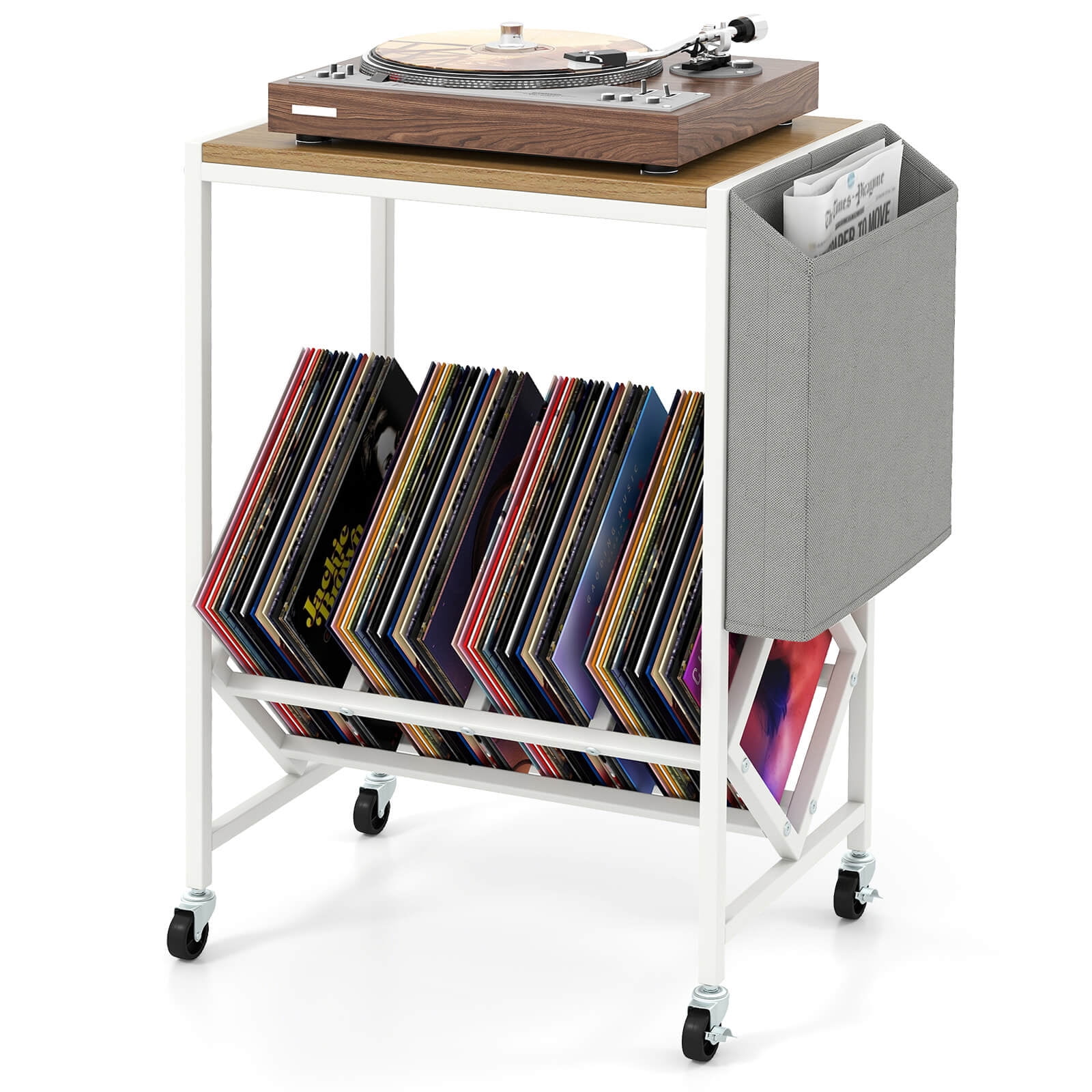 Costway Record Player Stand with Vinyl Record Storage & Side Storage ...