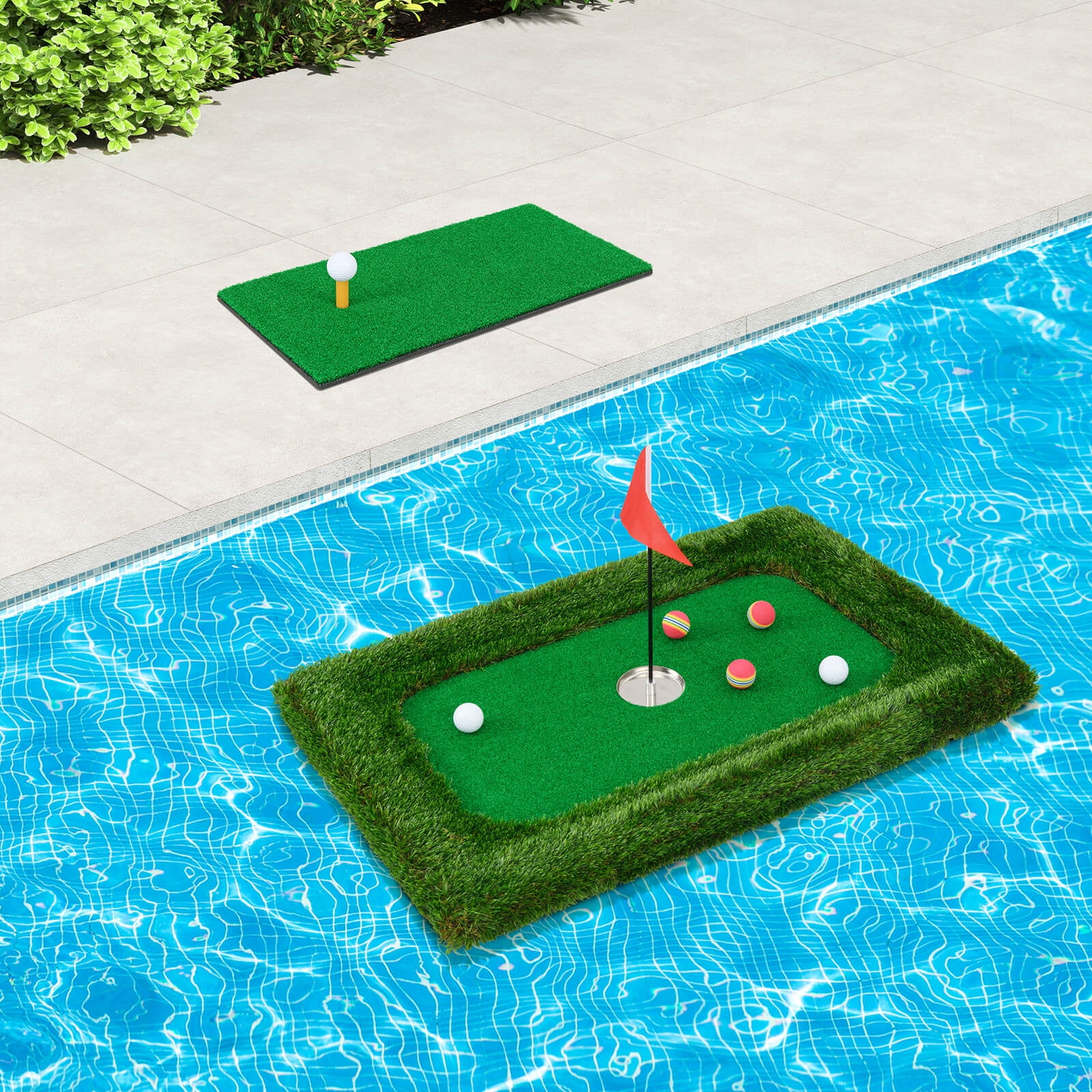 Costway Rectangular Floating Golf Green for Pool Includes Golf Hitting ...