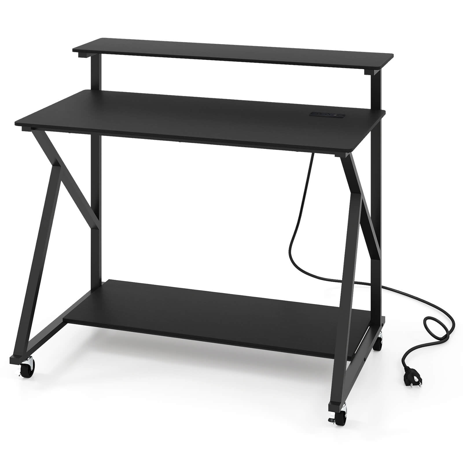 Costway Rolling Computer Desk with Charging Station Monitor Stand ...