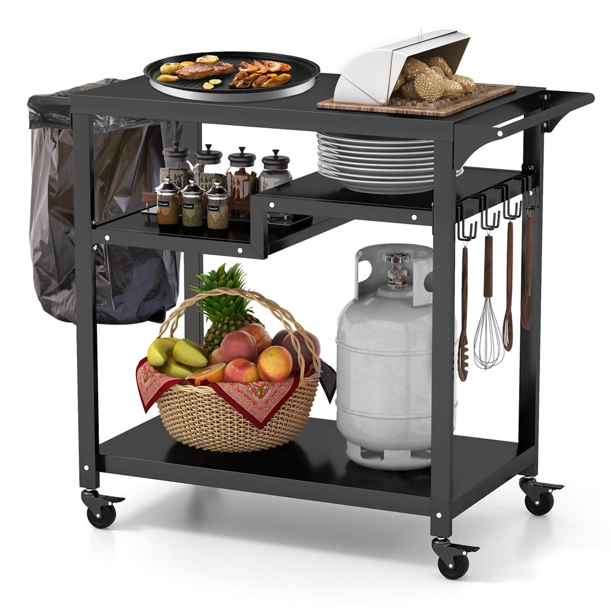 Costway Rolling BBQ Prep Station Grill Cart with Pizza Oven Stand ...