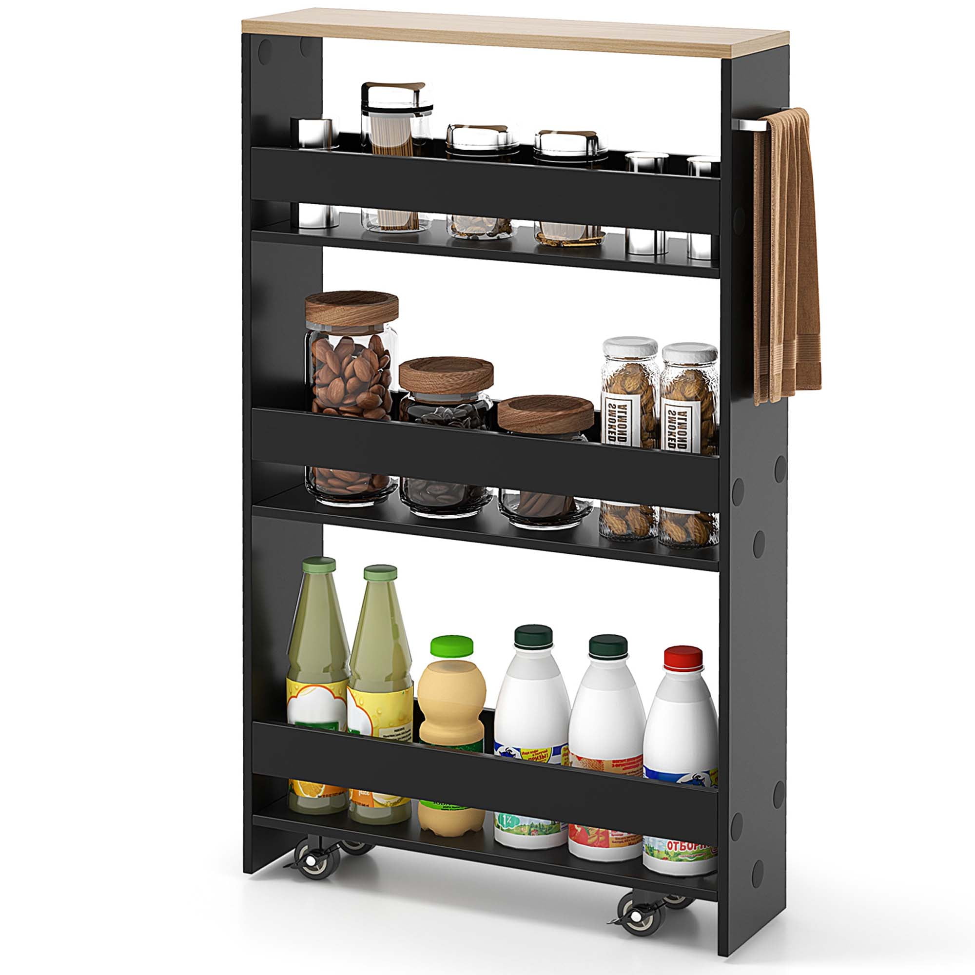 Costway 3-Tier Narrow Rolling Kitchen Cart, Mobile Shelving Organizer ...