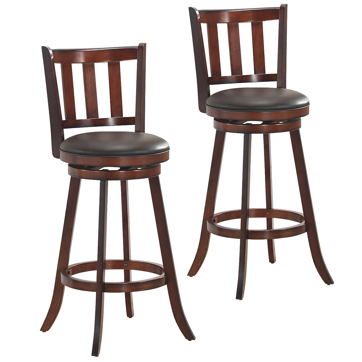 Gymax Set of 2 Mid Century Barstool 28.5" Dining Pub Chair w/Leather ...