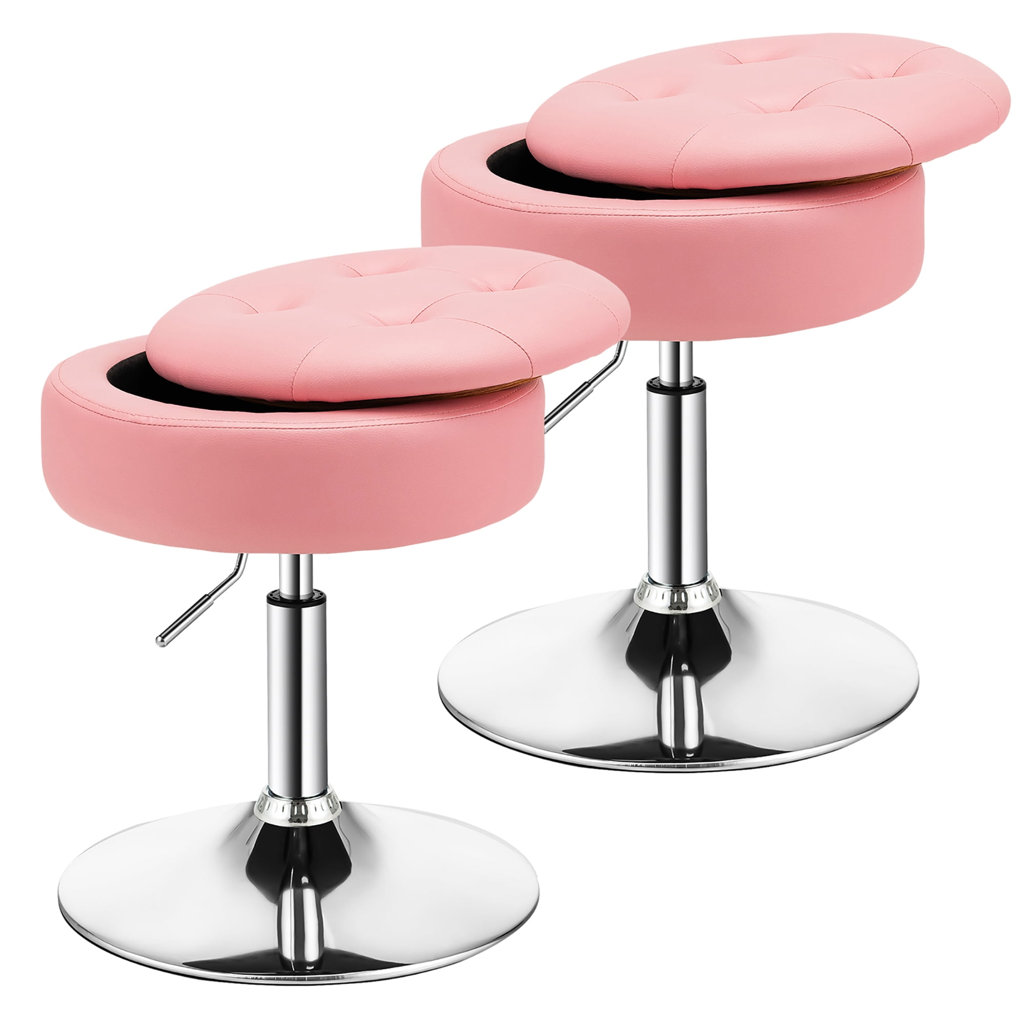 Costway Set of 2 Adjustable Vanity Stool 360 Swivel Storage Makeup ...