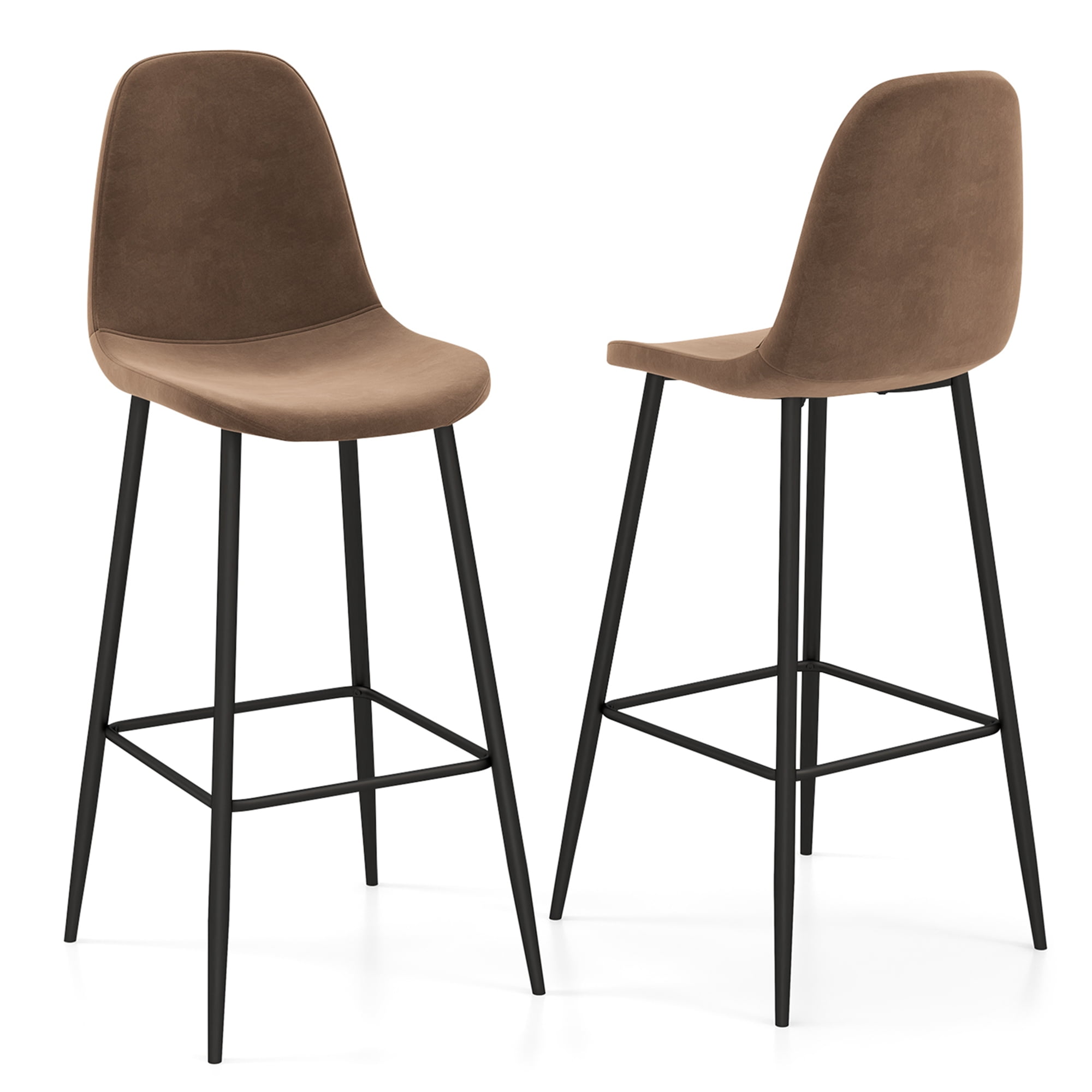 Costway High Back Bar Stool Velvet Upholstered Seat, Brown/Black (Set ...