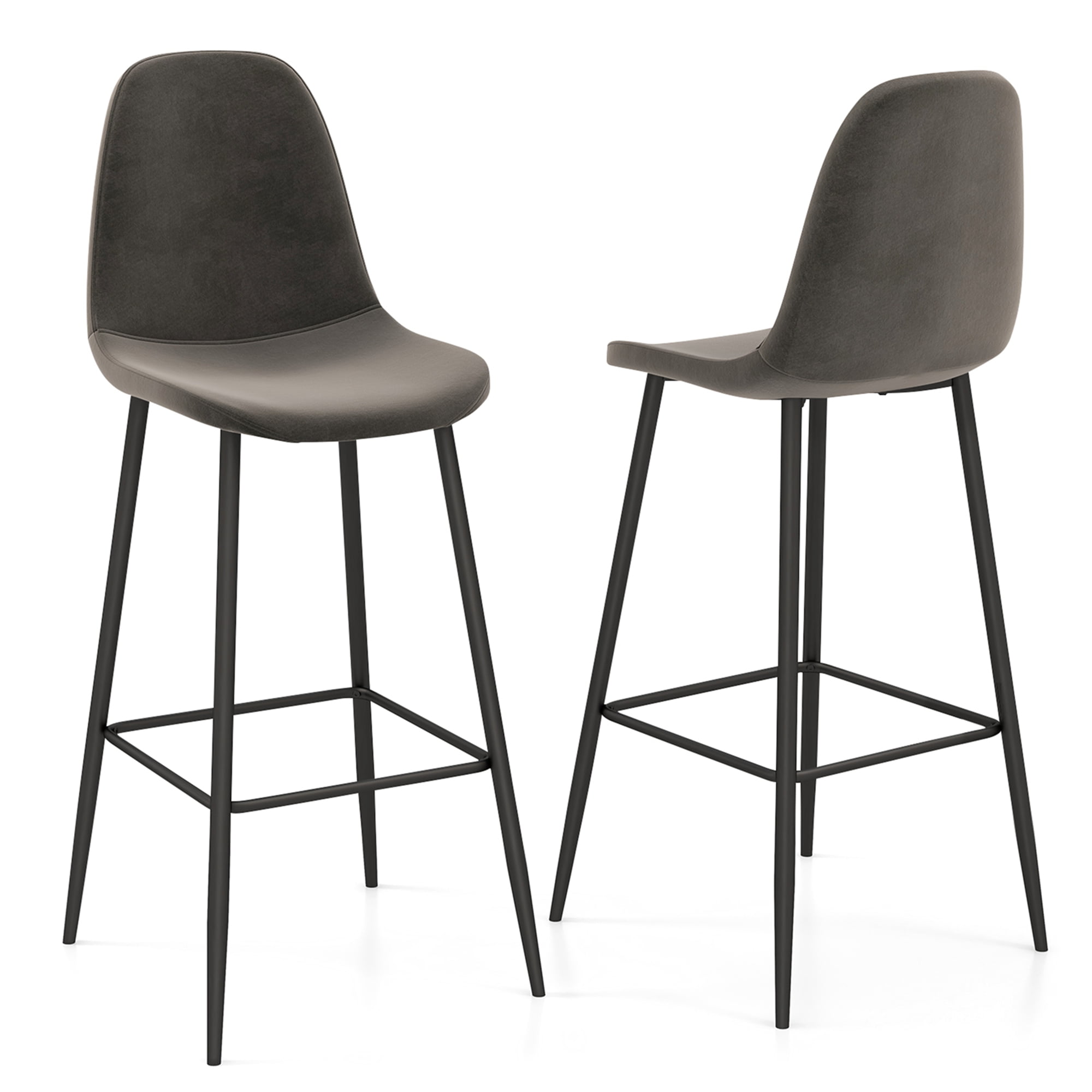 Costway Set of 2 Bar Stools 29.5'' Velvet Upholstered High Back Bar ...
