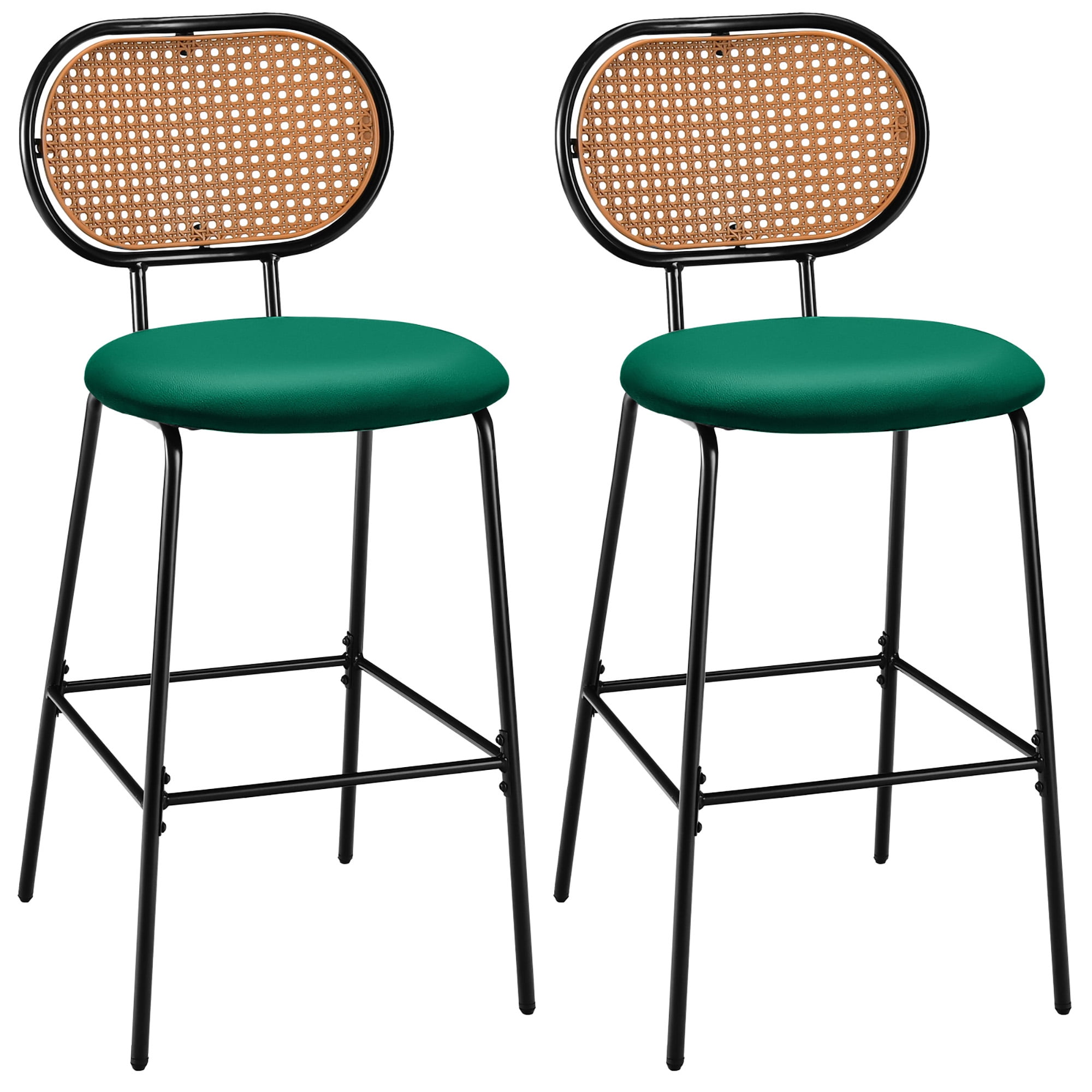 Costway Set of 2 Bar Stools Faux Leather Bar Height Kitchen Chairs with ...