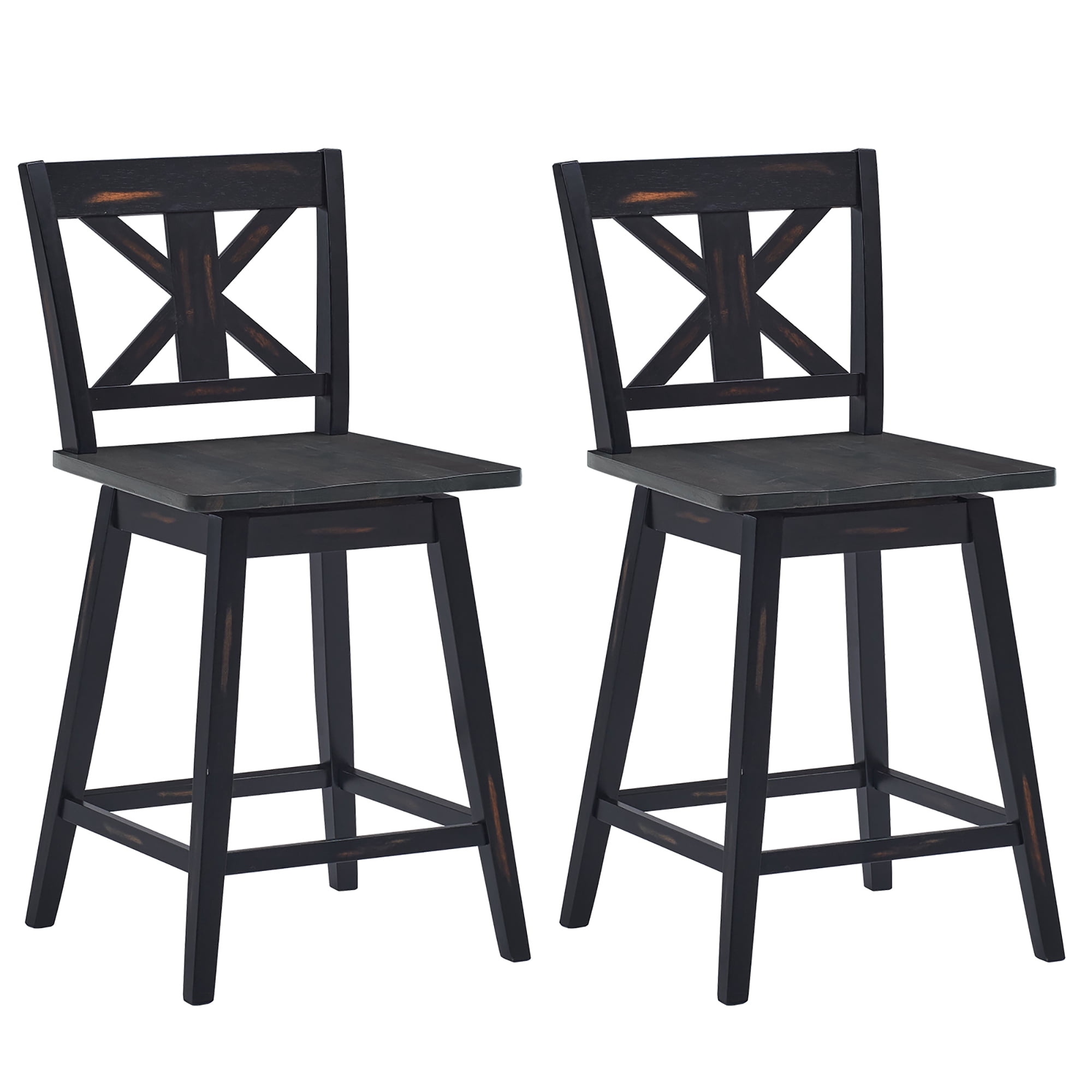 Costway Set of 2 Bar Stools Swivel Counter Height Chair w/ Solid Wood ...