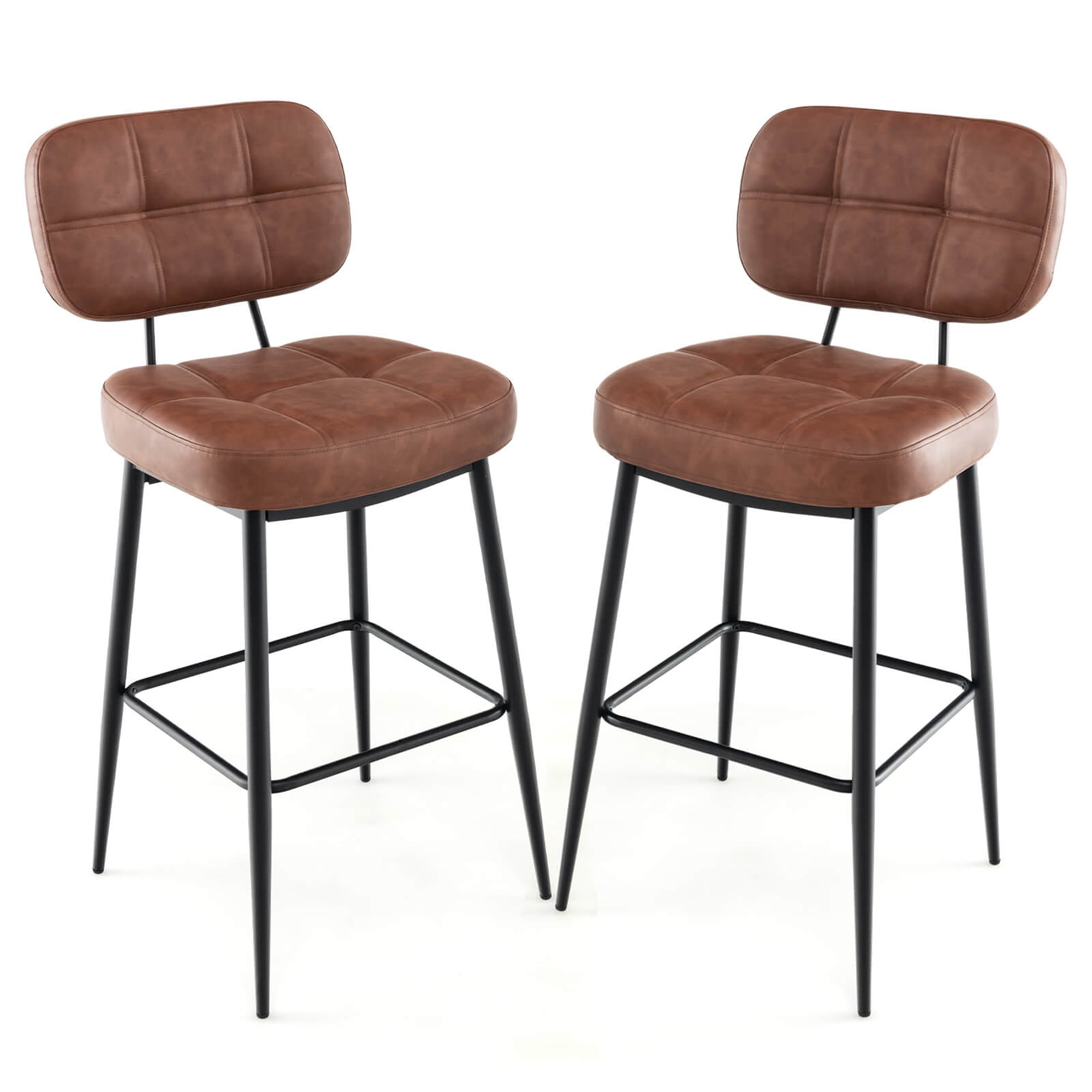 Costway Set of 2 Bar Stools with Padded Seat Footrest & Metal Legs PU ...