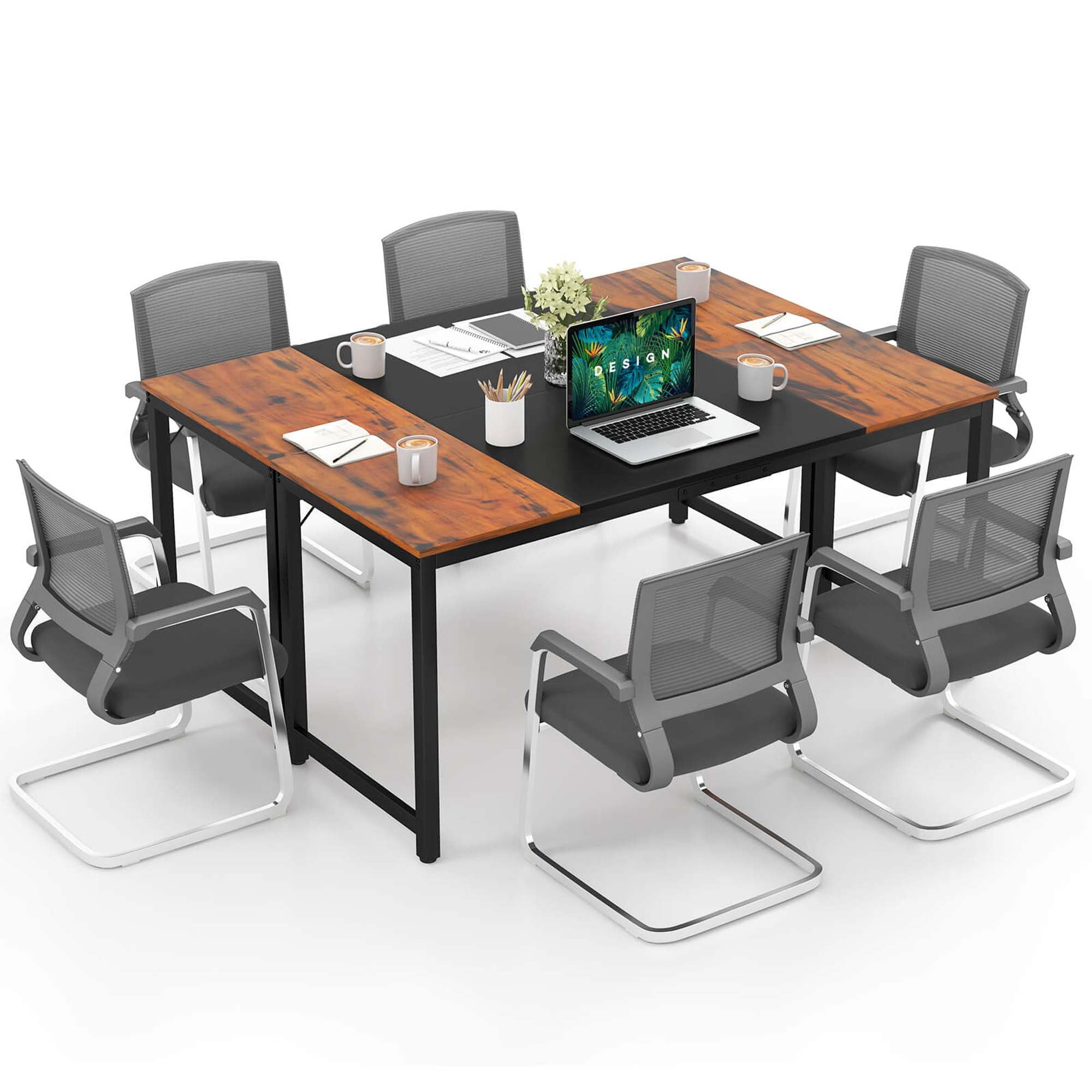 Costway Set of 2 Conference Table 63'' x 24'' Meeting Table with Metal ...