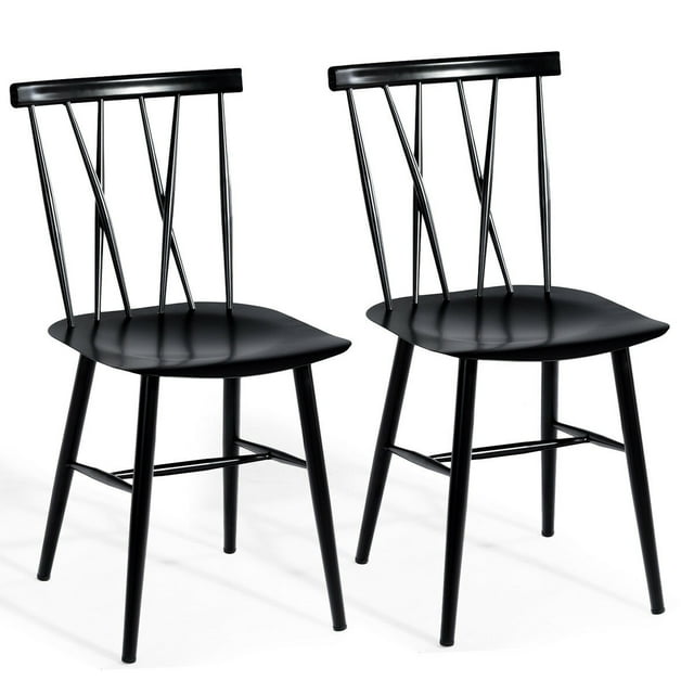 Costway Set of 2 Black Steel Dining Side Chairs with Cross Back for ...