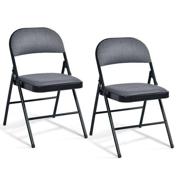 Costway Set of 2 Folding Chairs Fabric Upholstered Padded Seat Metal ...