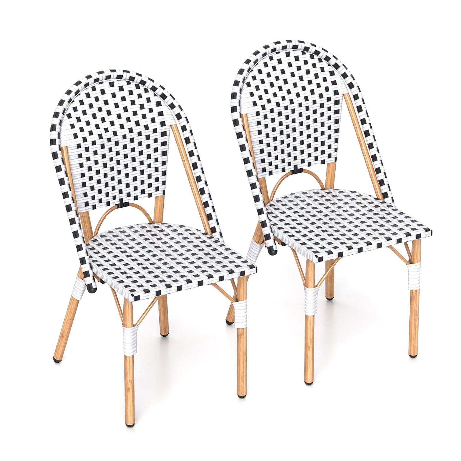 Costway Set of 2 French Bistro Chairs, Outdoor Armless Dining Chairs ...