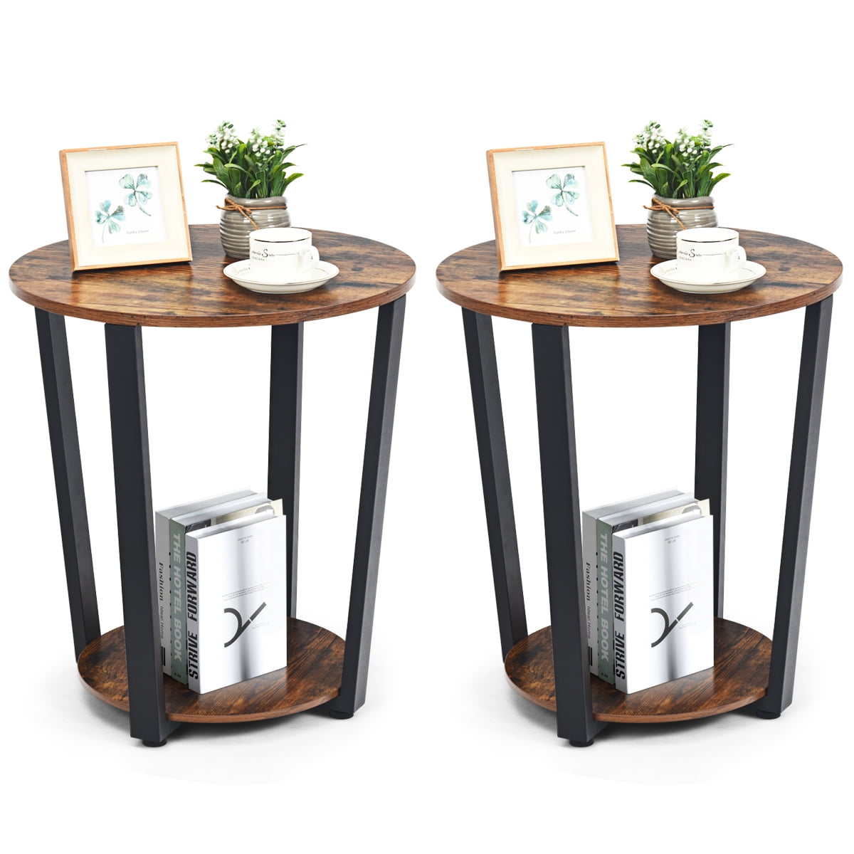 Costway Set of TWO SMALL Industrial Metal Frame Side and End Table w ...
