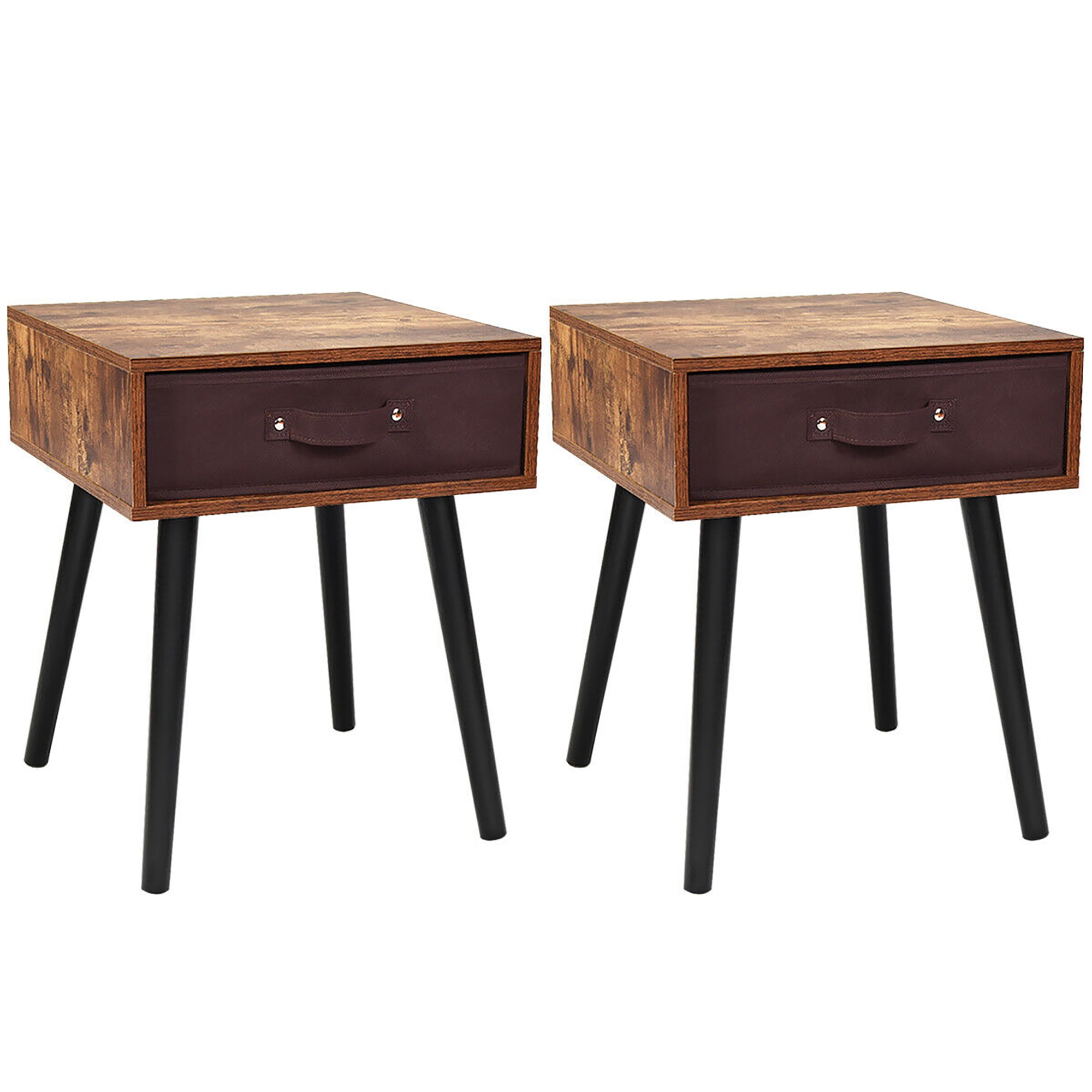 Costway Set of 2 Mid-Century Accent Bedside Table W/ Drawer Rustic ...