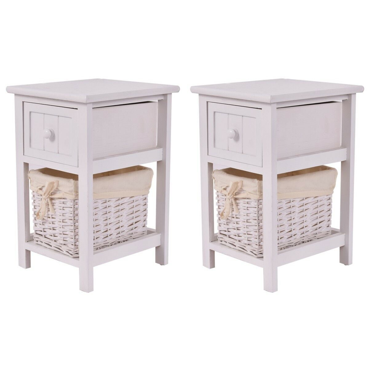 Costway Set of 2 Mini Night Stand 2 Layer 1 Drawer Bedside End Table ...