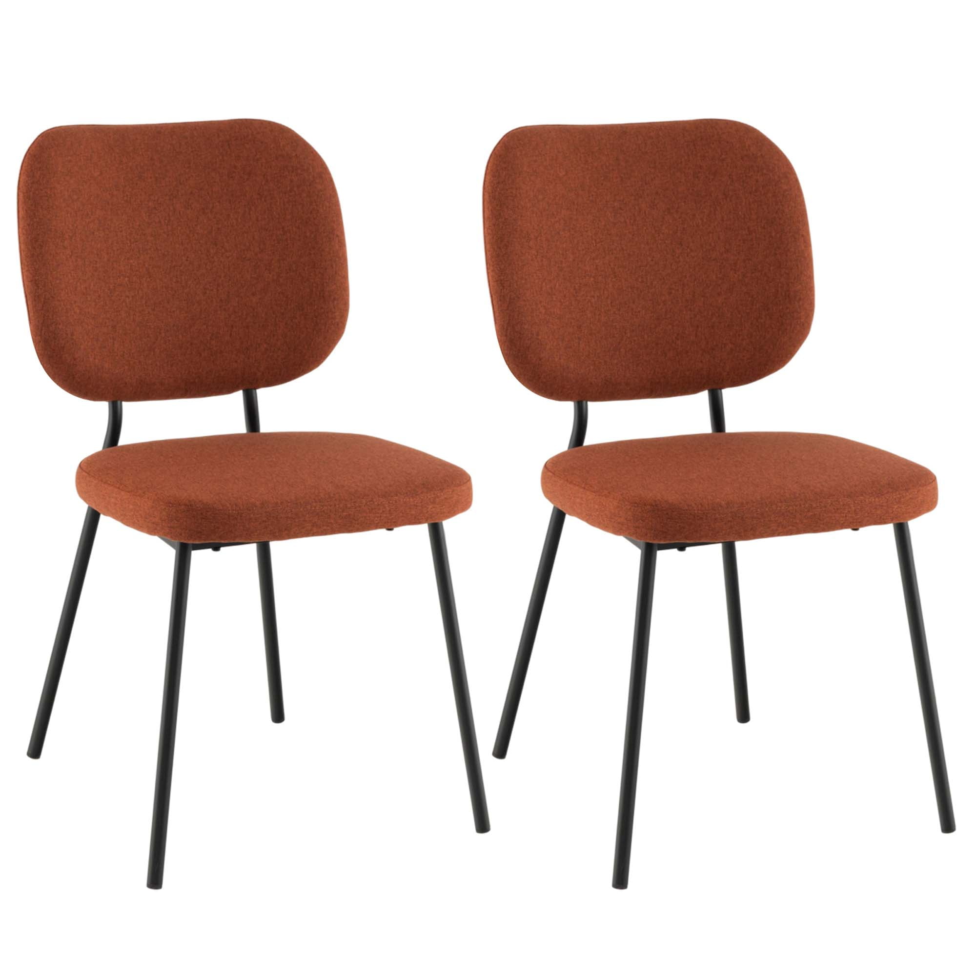 Costway Set of 2 Upholstered Orange Linen Dining Chairs, Modern Padded ...