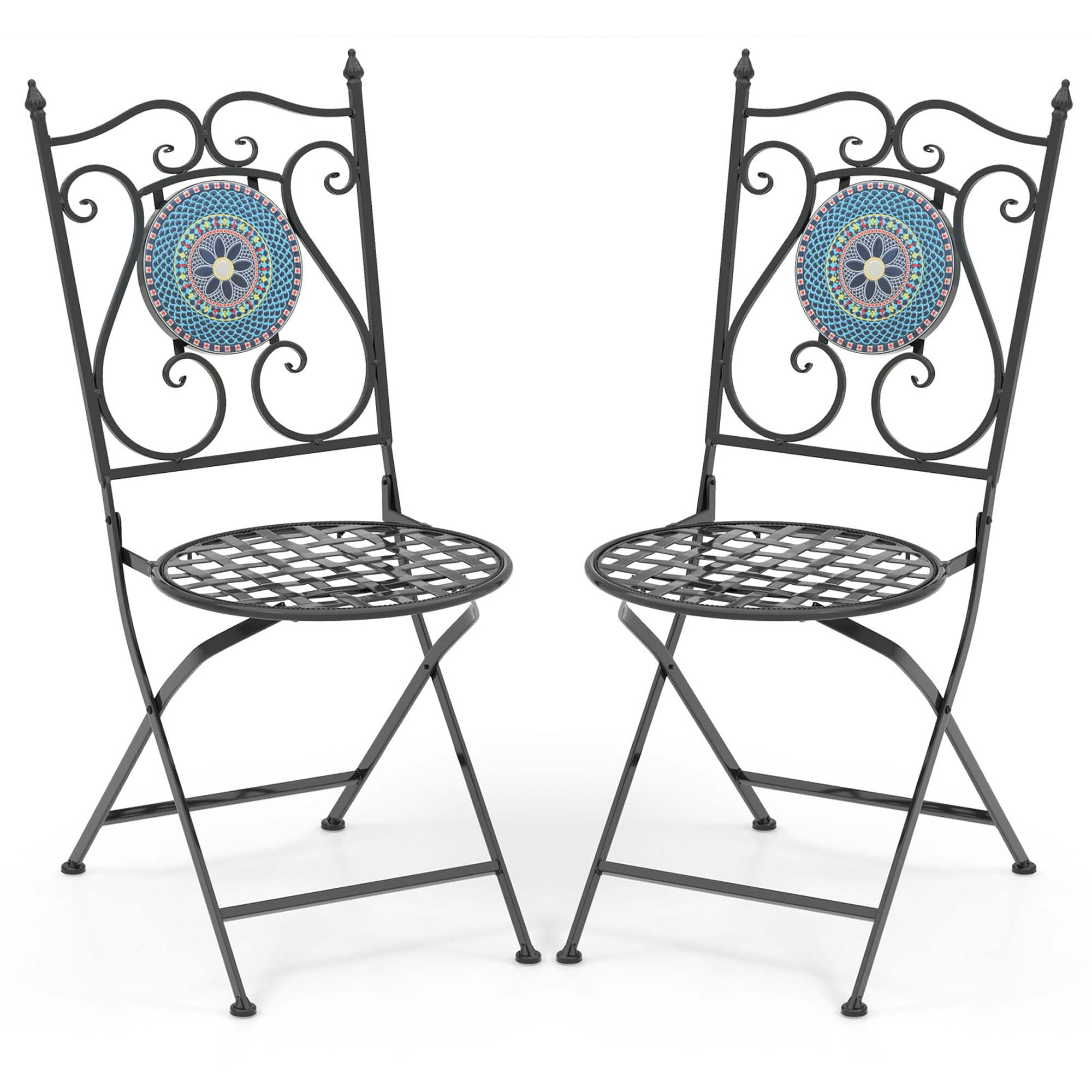 Costway Set of 2 Mosaic Chairs for Patio with Decorative Backrest Heavy ...